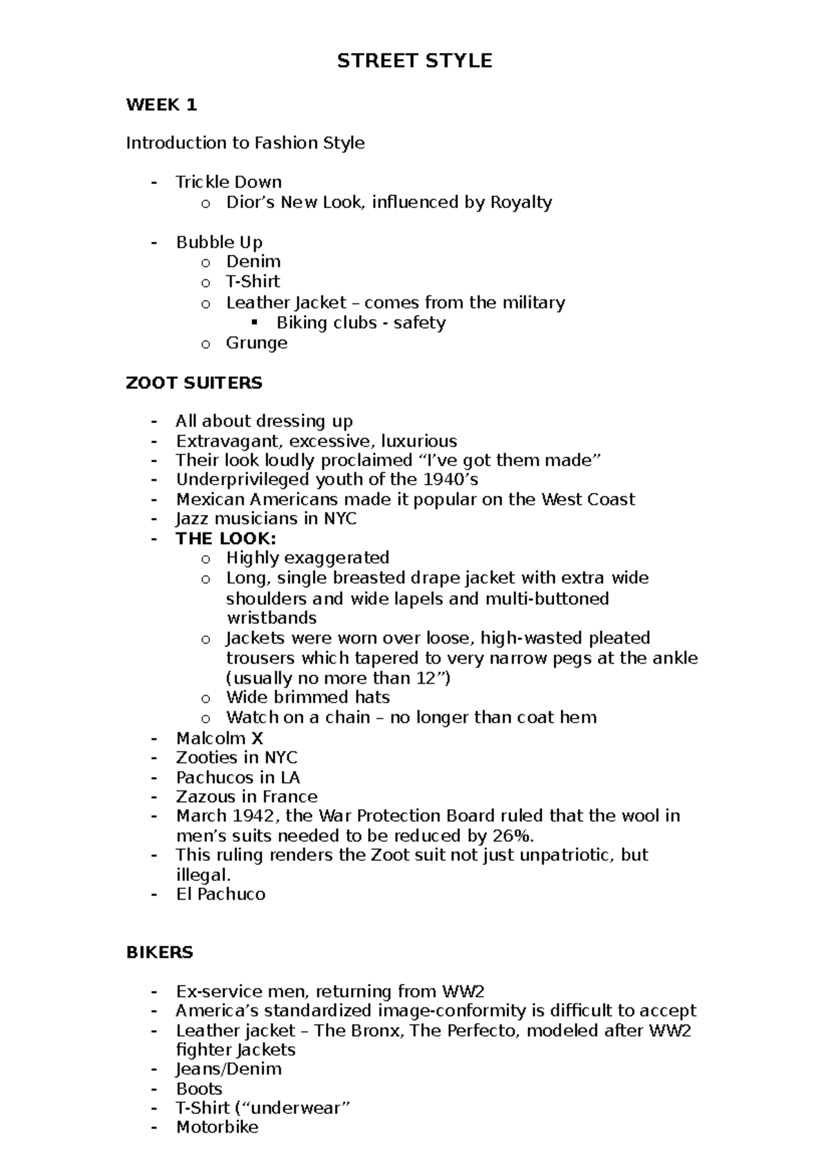Street Style - Lecture notes 1-10 - STREET STYLE WEEK 1 Introduction to ...