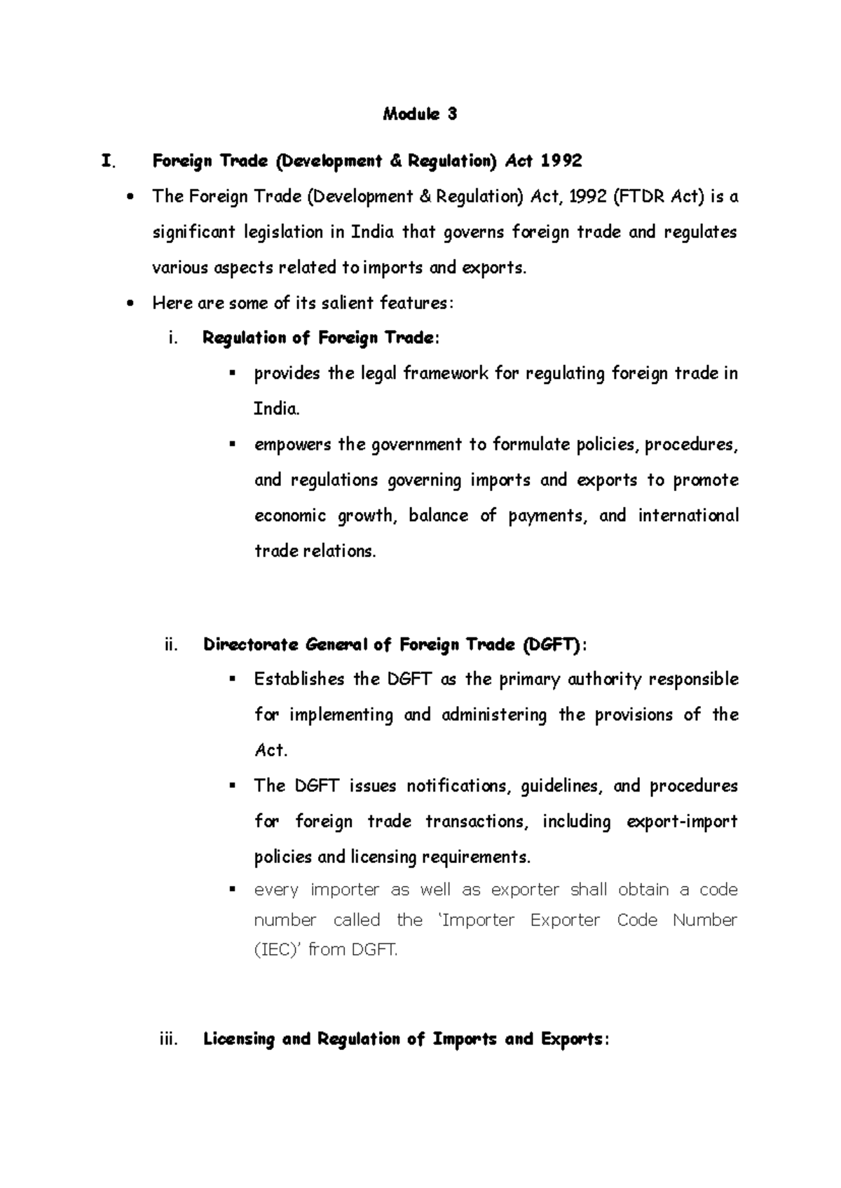 Investment Law Module 3 - Module 3 I. Foreign Trade (Development ...
