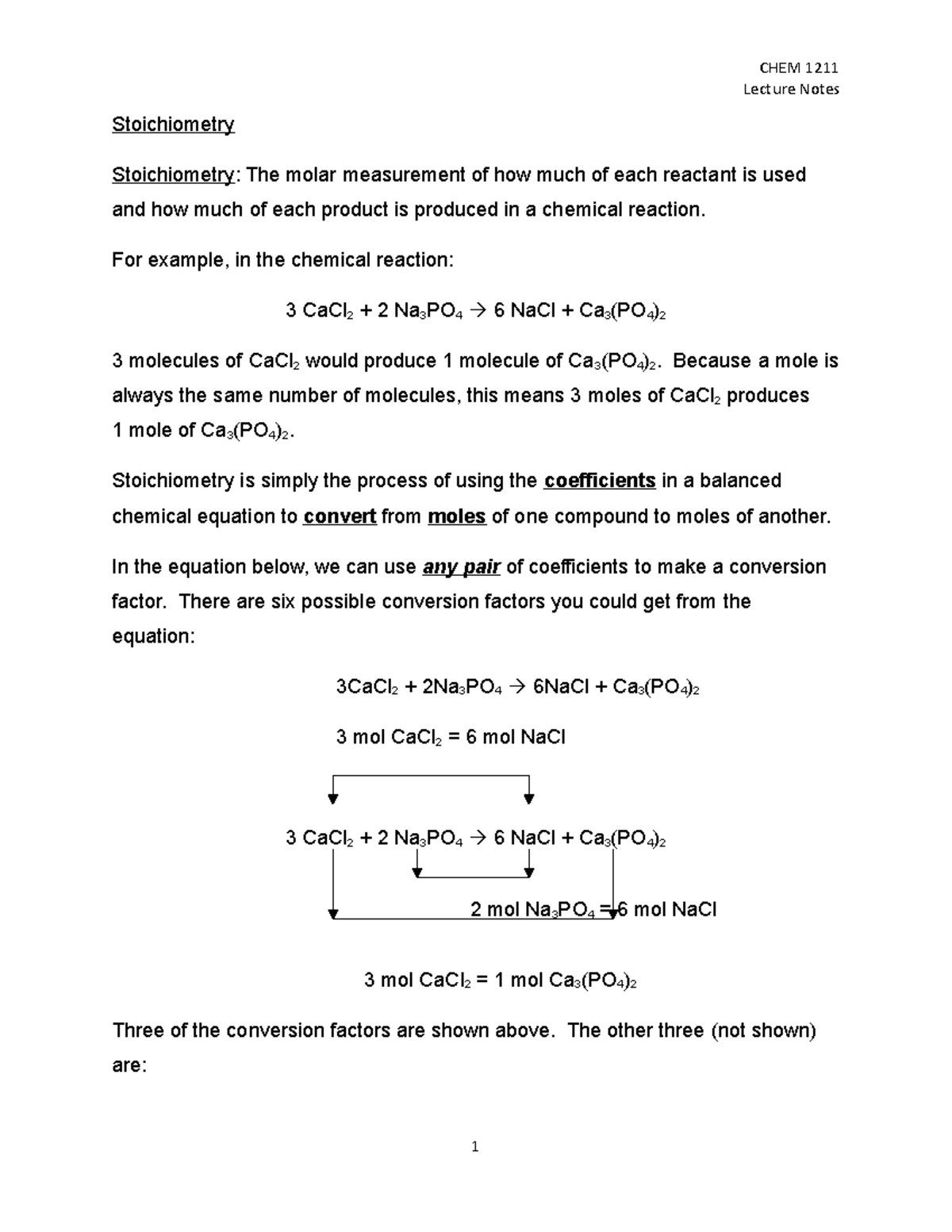 2021 CHEM 1211 Principles of Chem I Lecture Notes Stoichiometry 3C ...