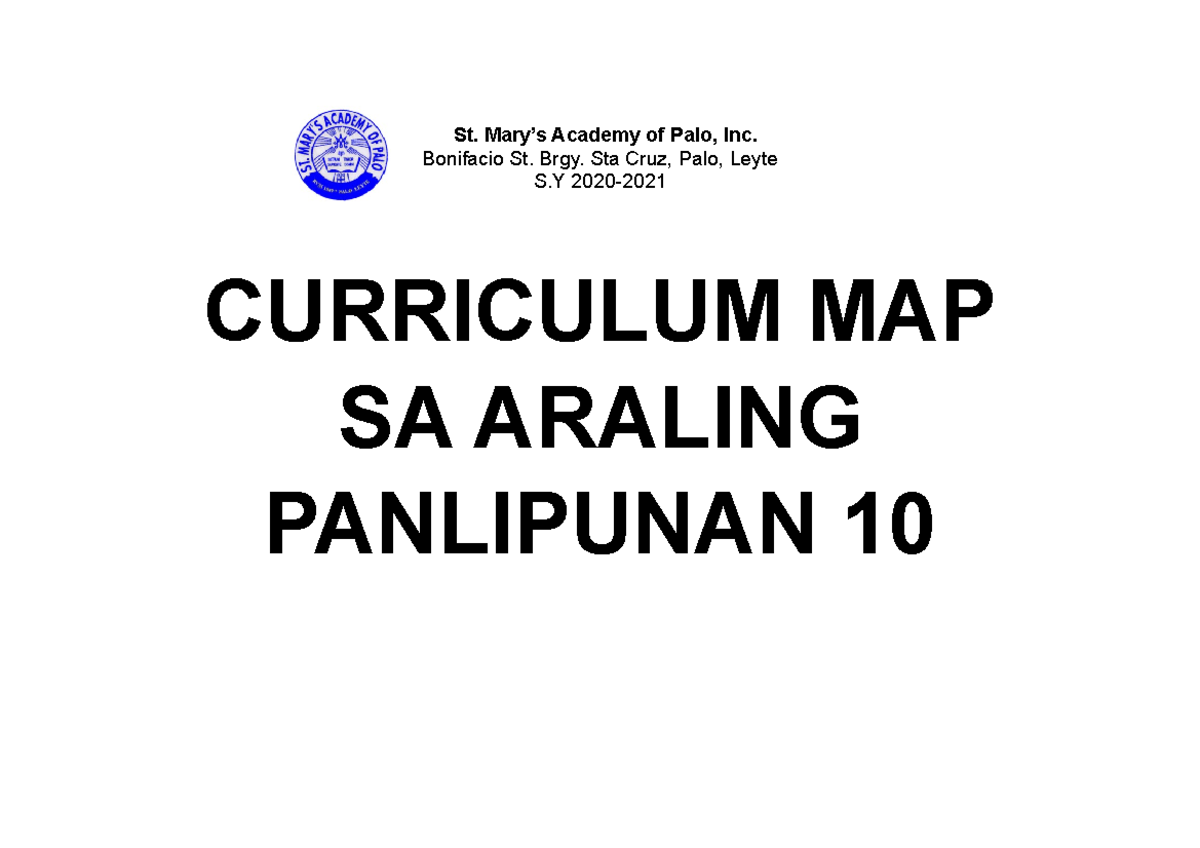 AP Curriculum Map 10 - sds - St. Mary’s Academy of Palo, Inc. Bonifacio ...