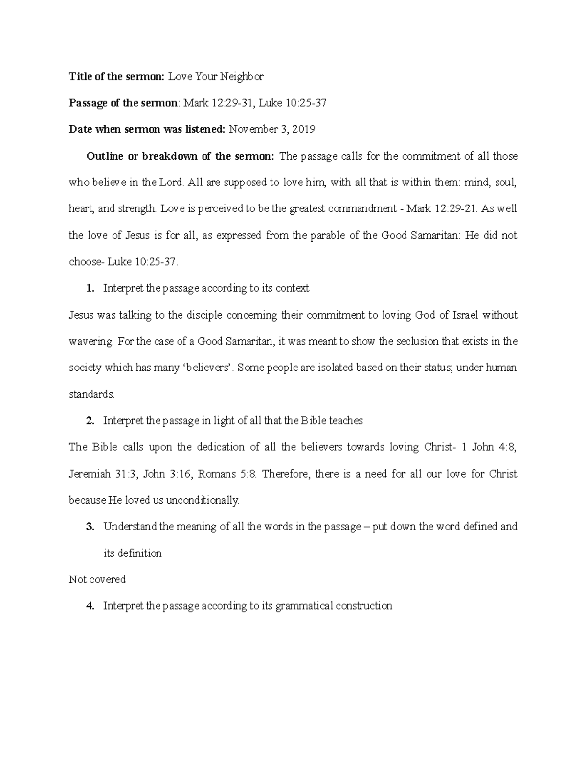 Sermons- Title of the sermon Love Your Neighbor - Title of the sermon ...