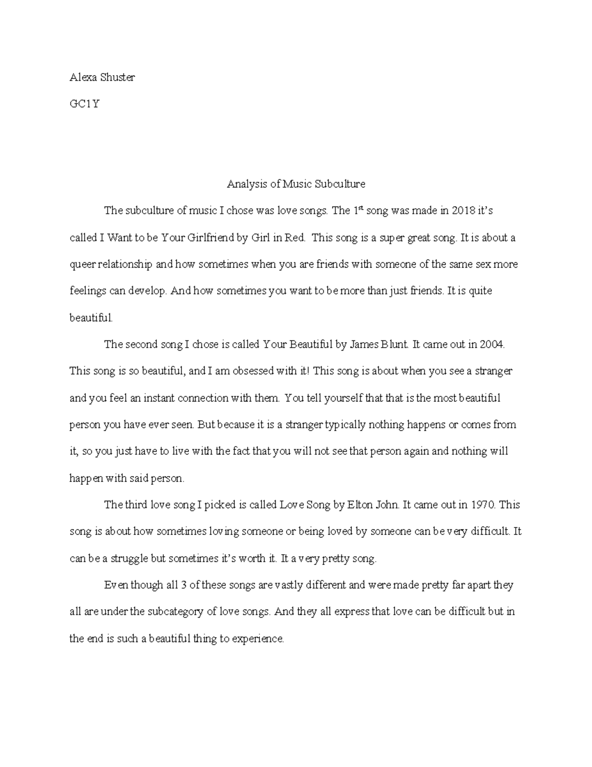 Analsis of music subcutlure - Alexa Shuster GC1Y Analysis of Music ...