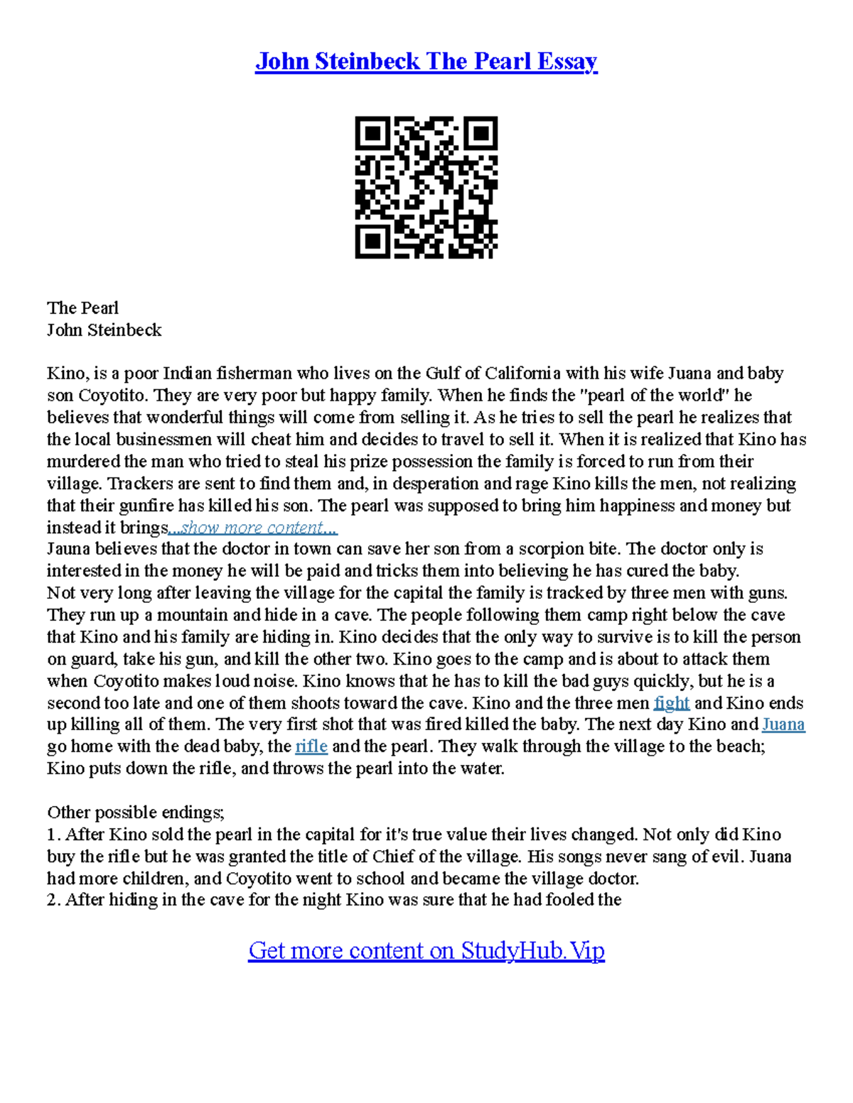 The Pearl By John Steinbeck Essay - John Steinbeck The Pearl Essay The ...