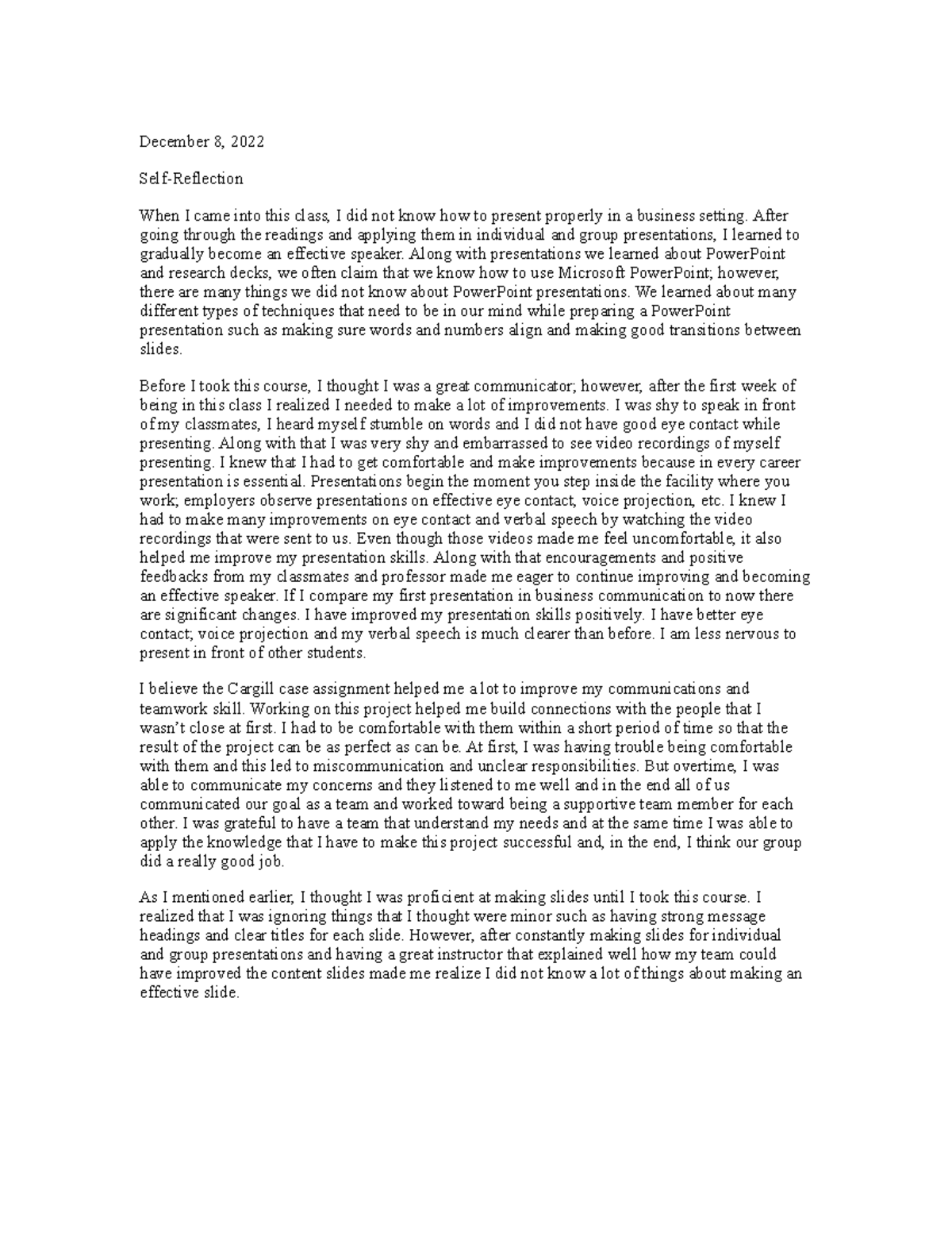 BA3033W Self-Reflection blog - December 8, 2022 Self-Reflection When I ...