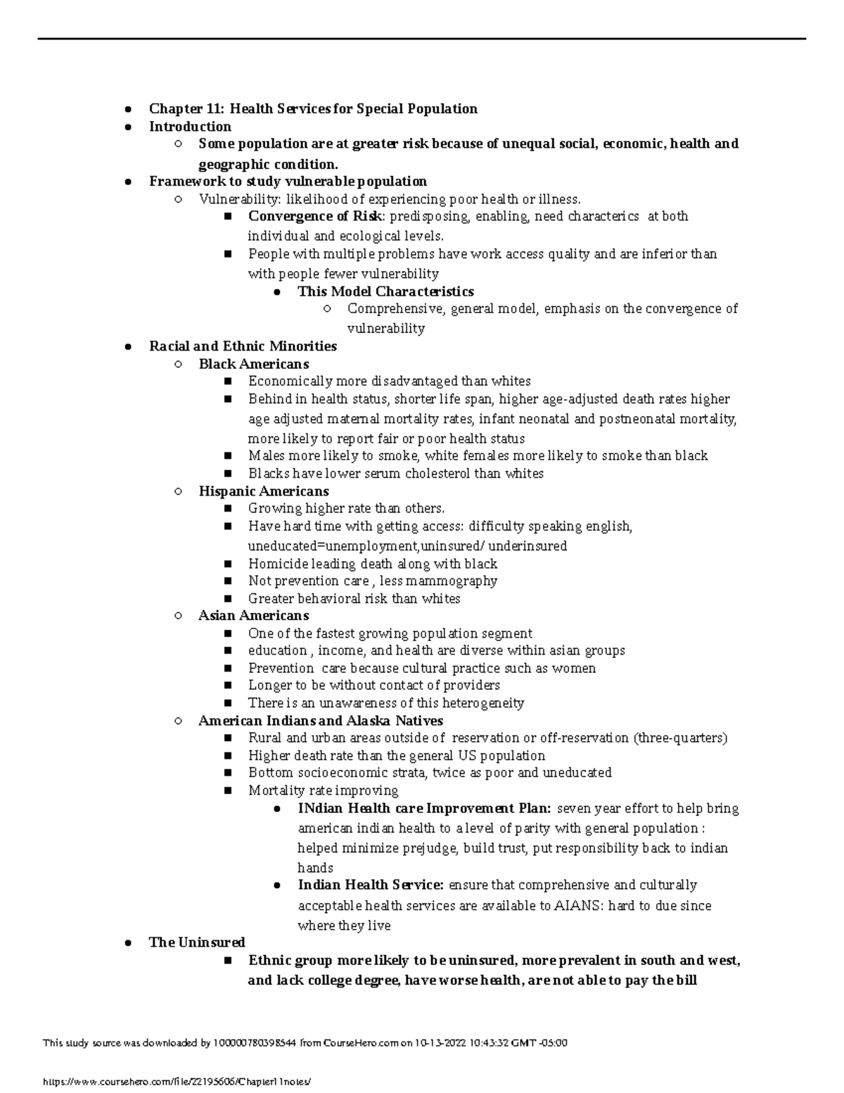 Docx - health policy - Chapter 11: Health Services for Special ...
