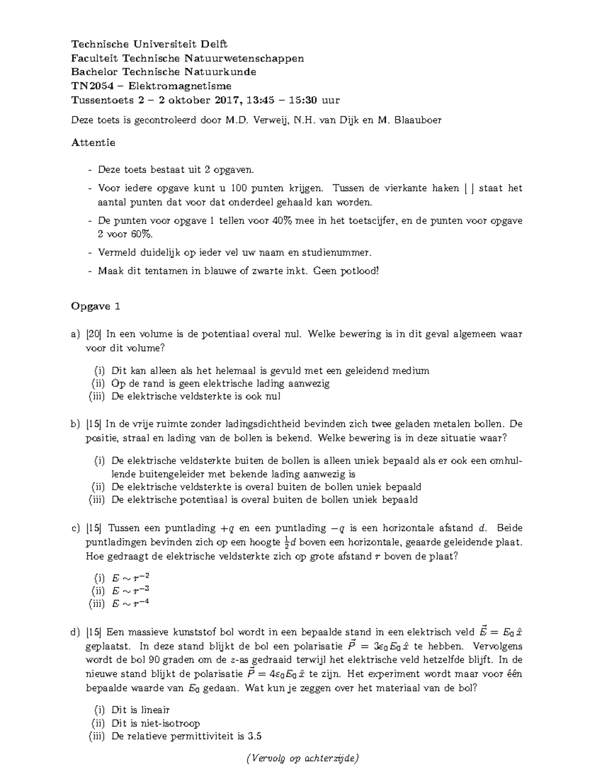 Toets 2 okt 2017 - Technische Universiteit Delft Faculteit Technische ...
