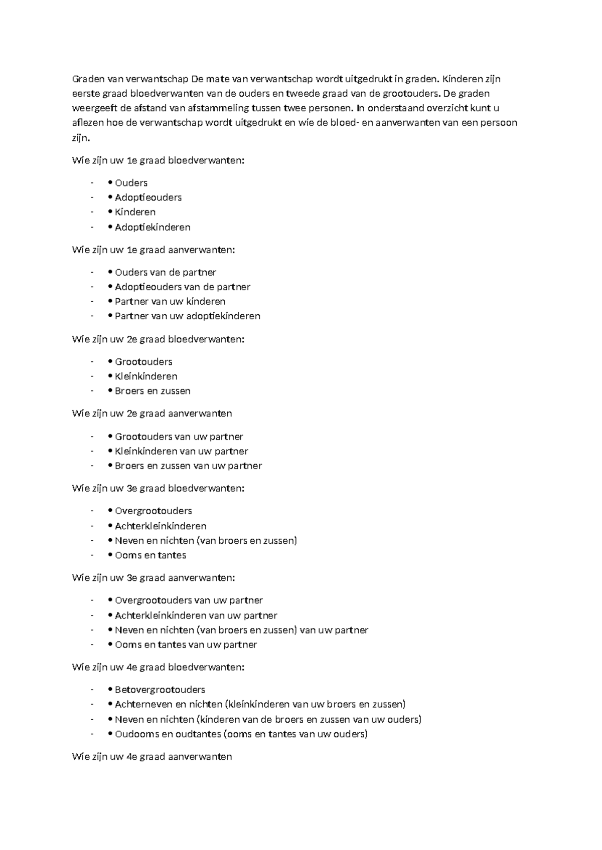 Graden - Samenvatting IVC2 Personen- en familierecht - Graden van ...