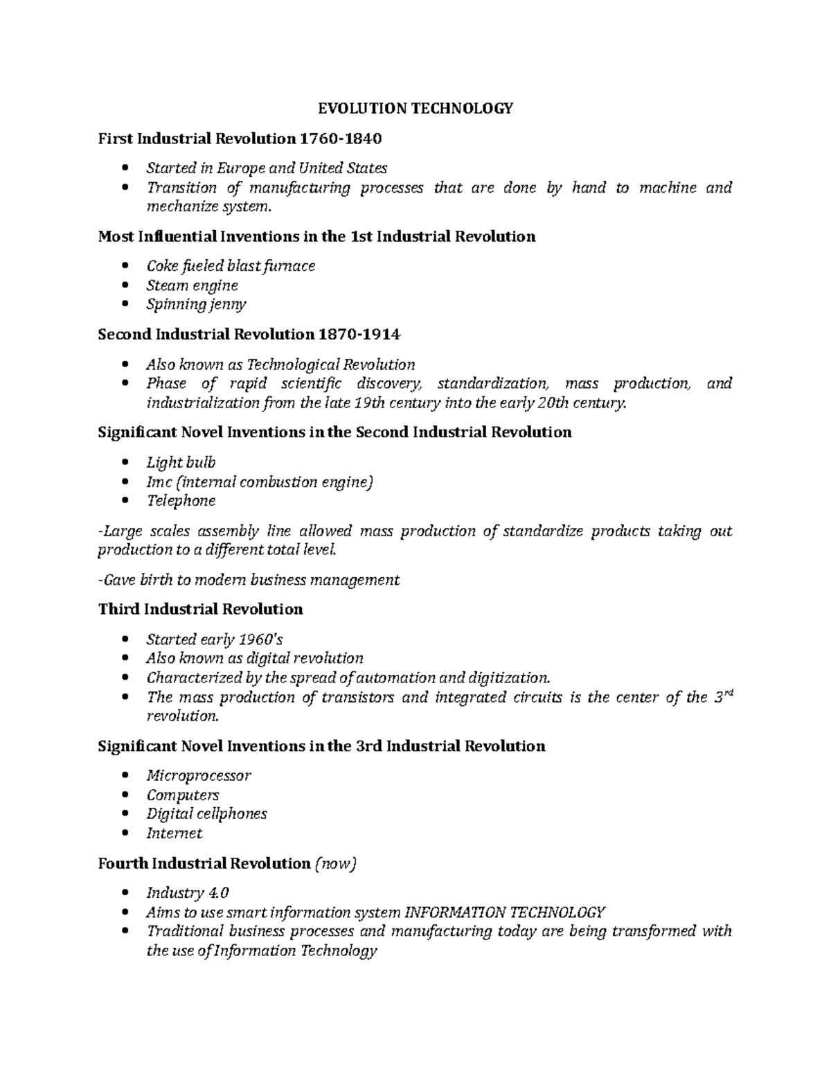 Evolution Technology - EVOLUTION TECHNOLOGY First Industrial Revolution ...