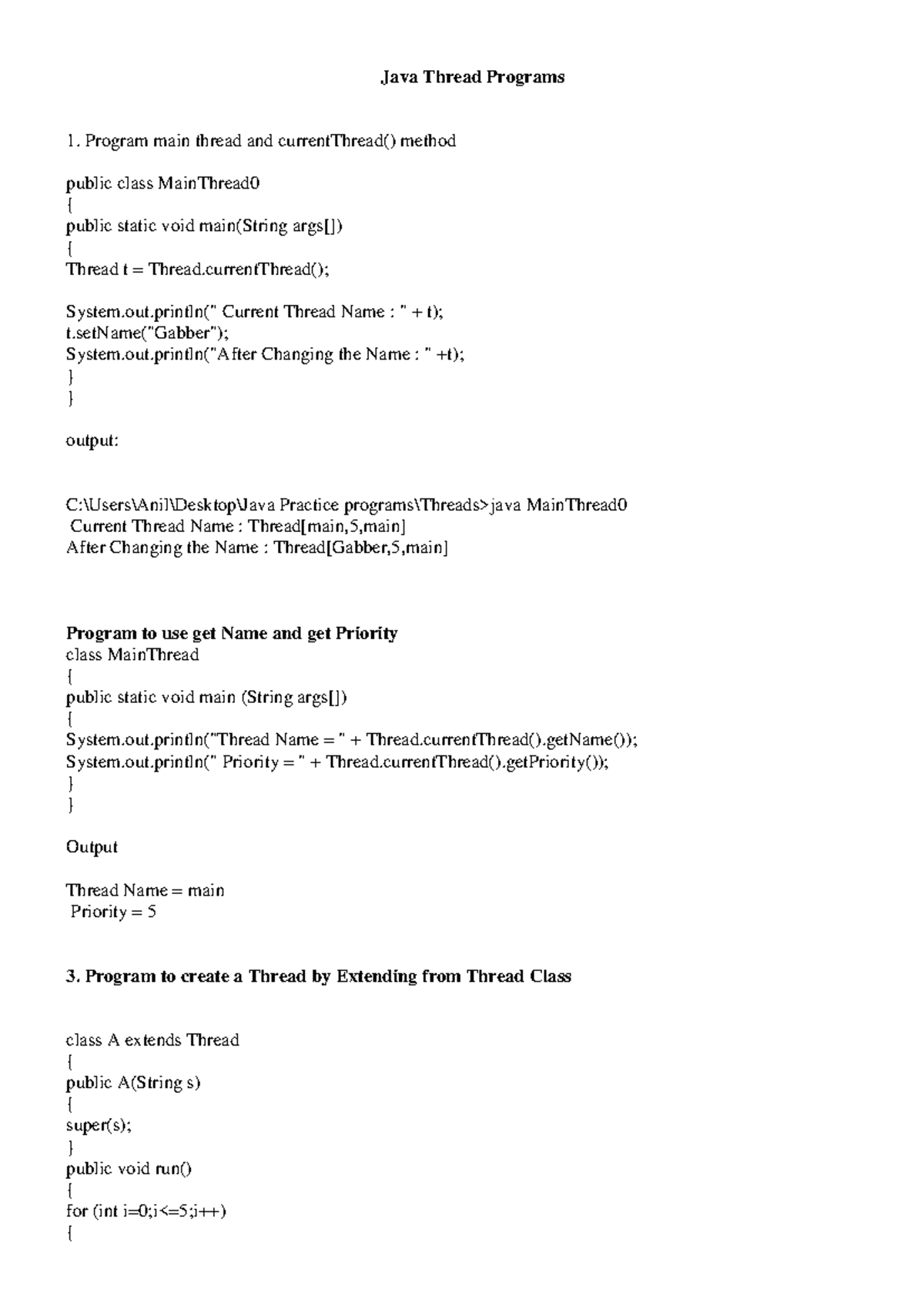 Java Thread Programs Java Thread Programs Program Main Thread And 2006