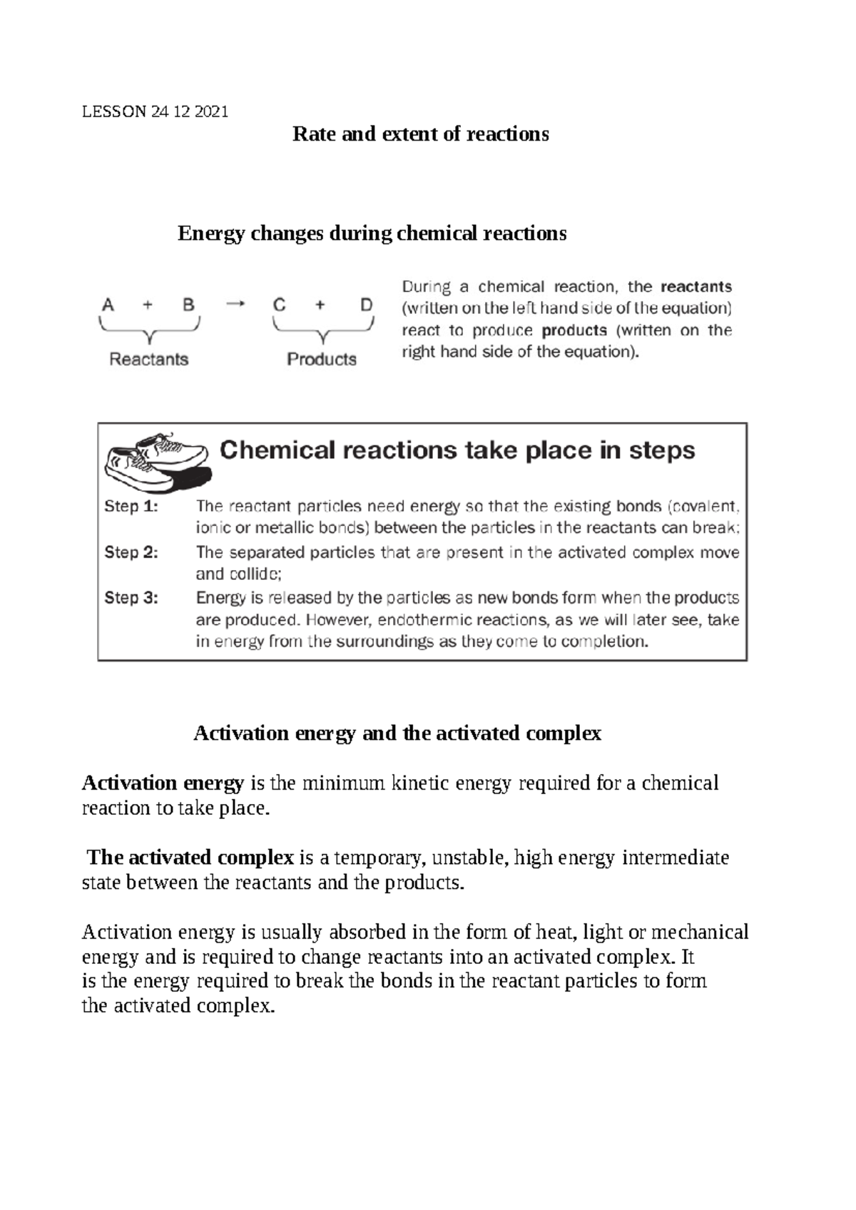 Rate and extent to reaction - LESSON 24 12 2021 Rate and extent of ...