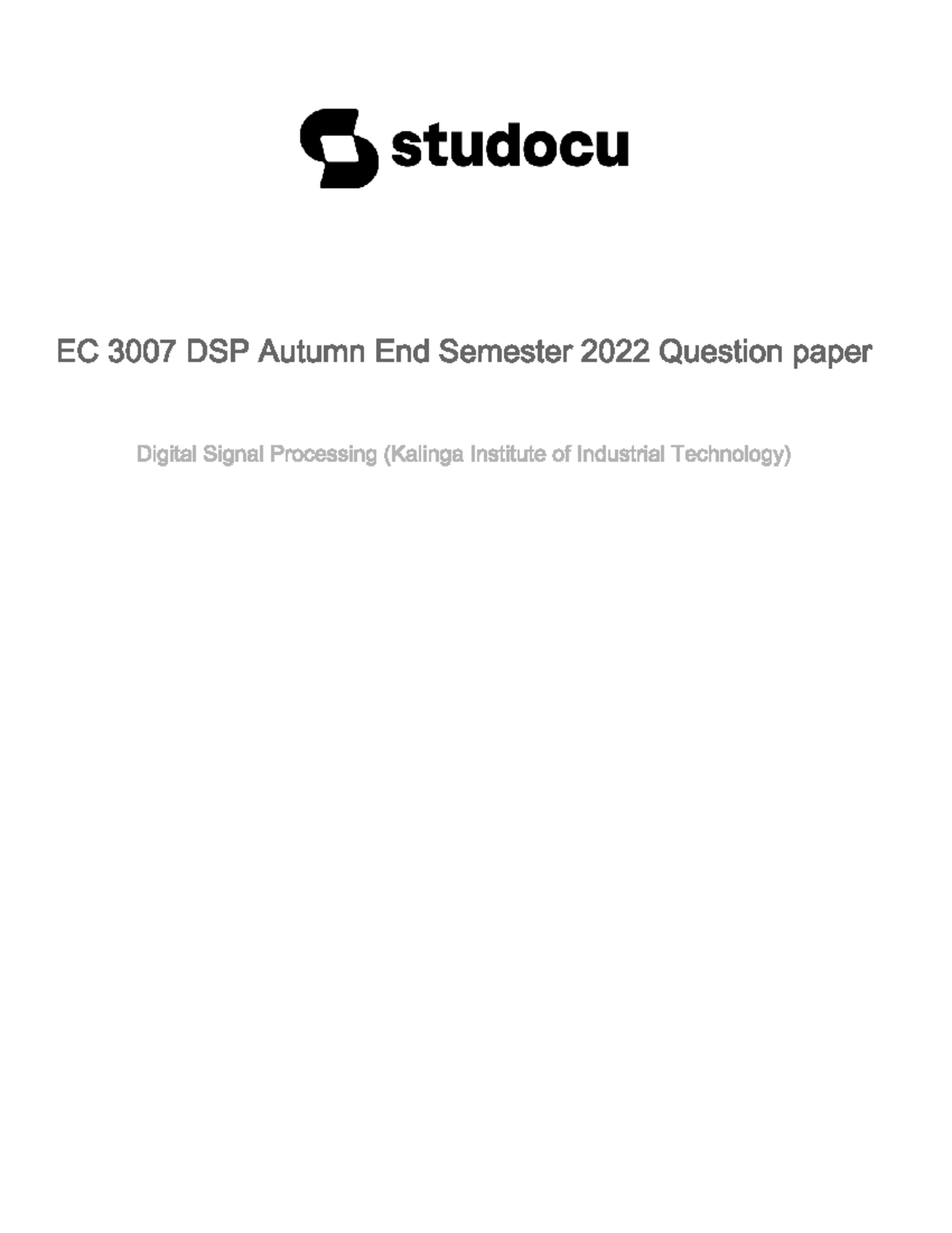 Dsp autumn end sem question paper - Digital Signal Processing - Studocu