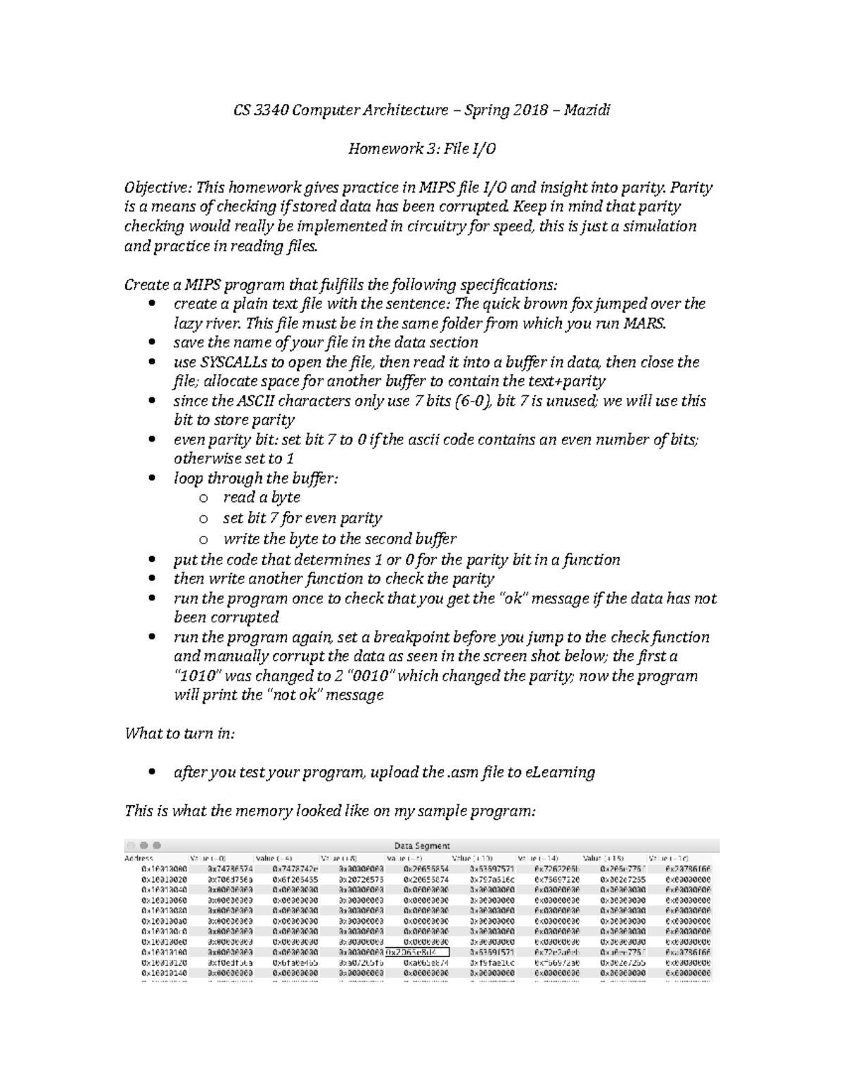HW 3 (CS 3340 Comp Arch) - CS 3340 Computer Architecture – Spring 2018 – Mazidi Homework 3: File ...