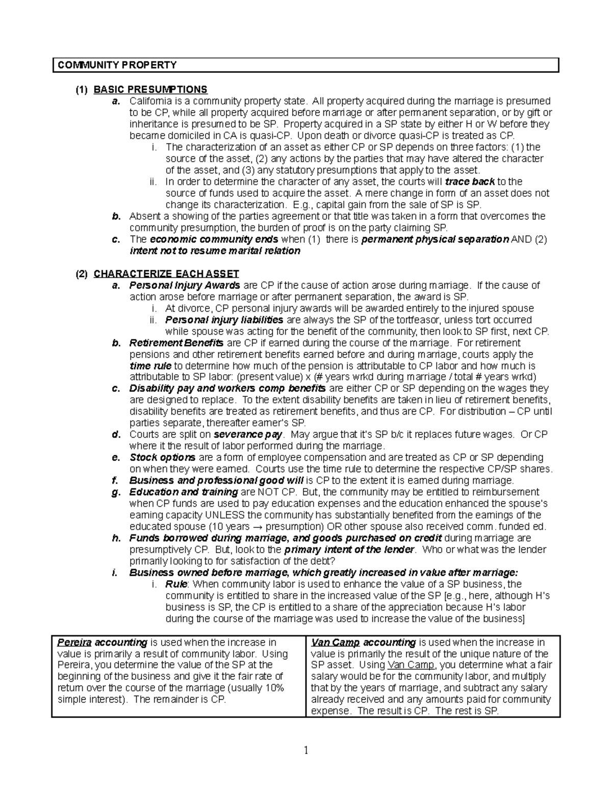 outline of community property - LAW528 - USC - Studocu