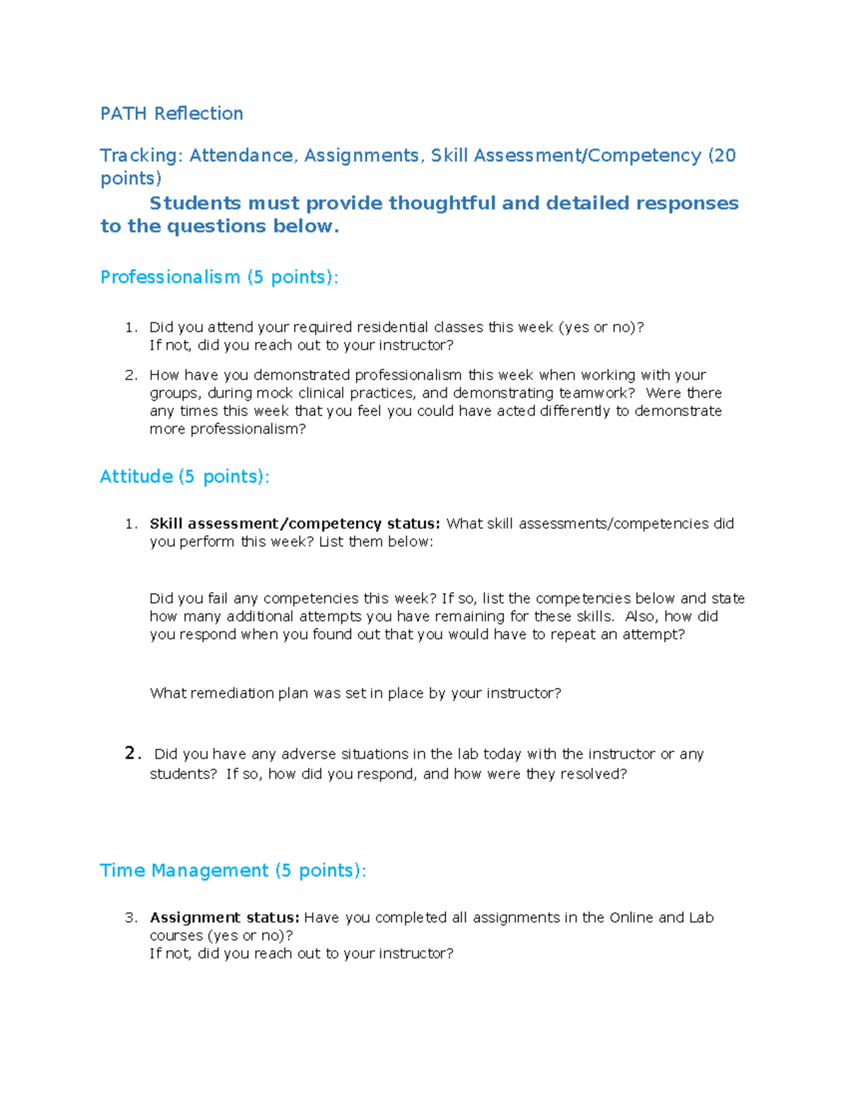 Module 05 Path Assignment - PATH Reflection Tracking: Attendance, Assignments, Skill - Studocu