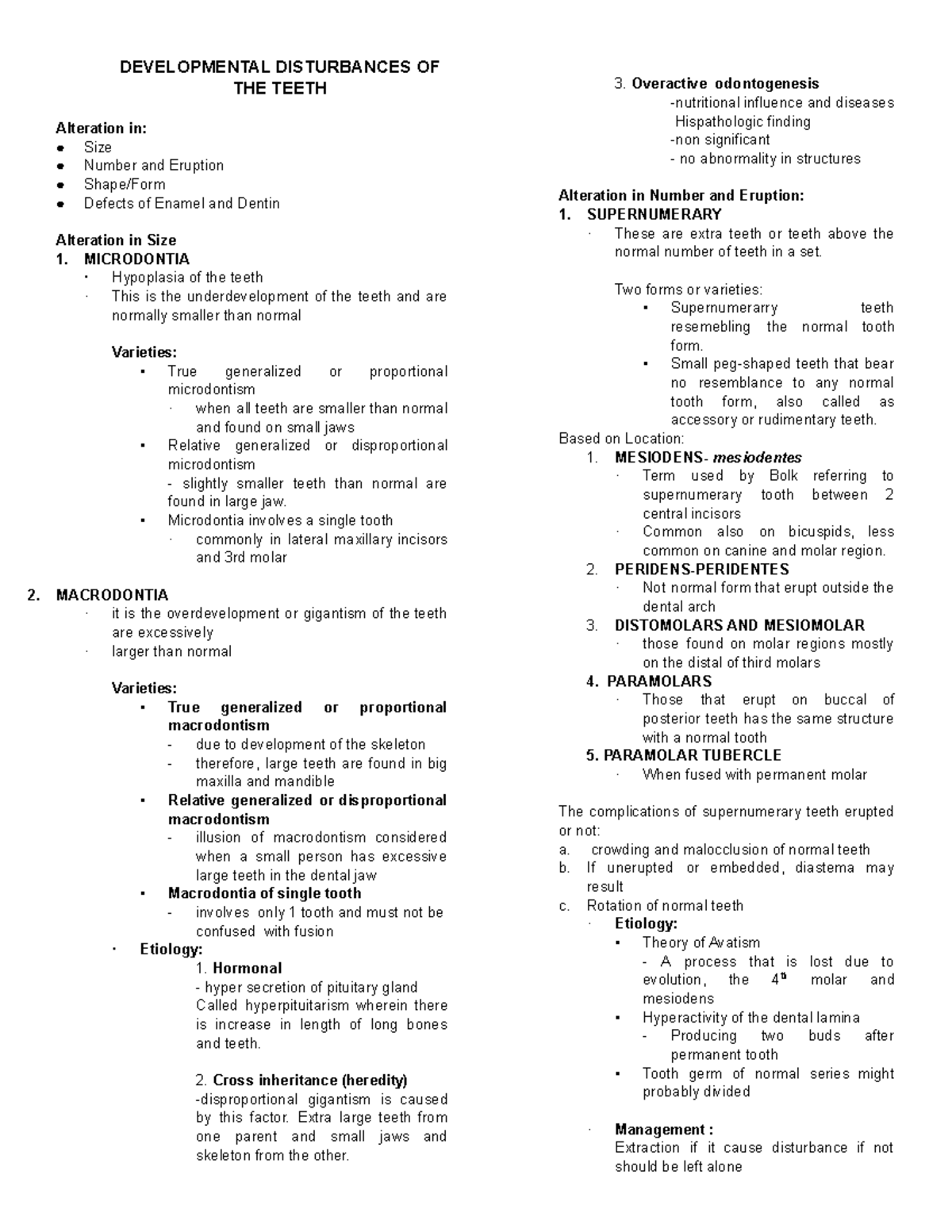 2. Developmental Disturbances of Teeth.docx - Dentistry - Studocu