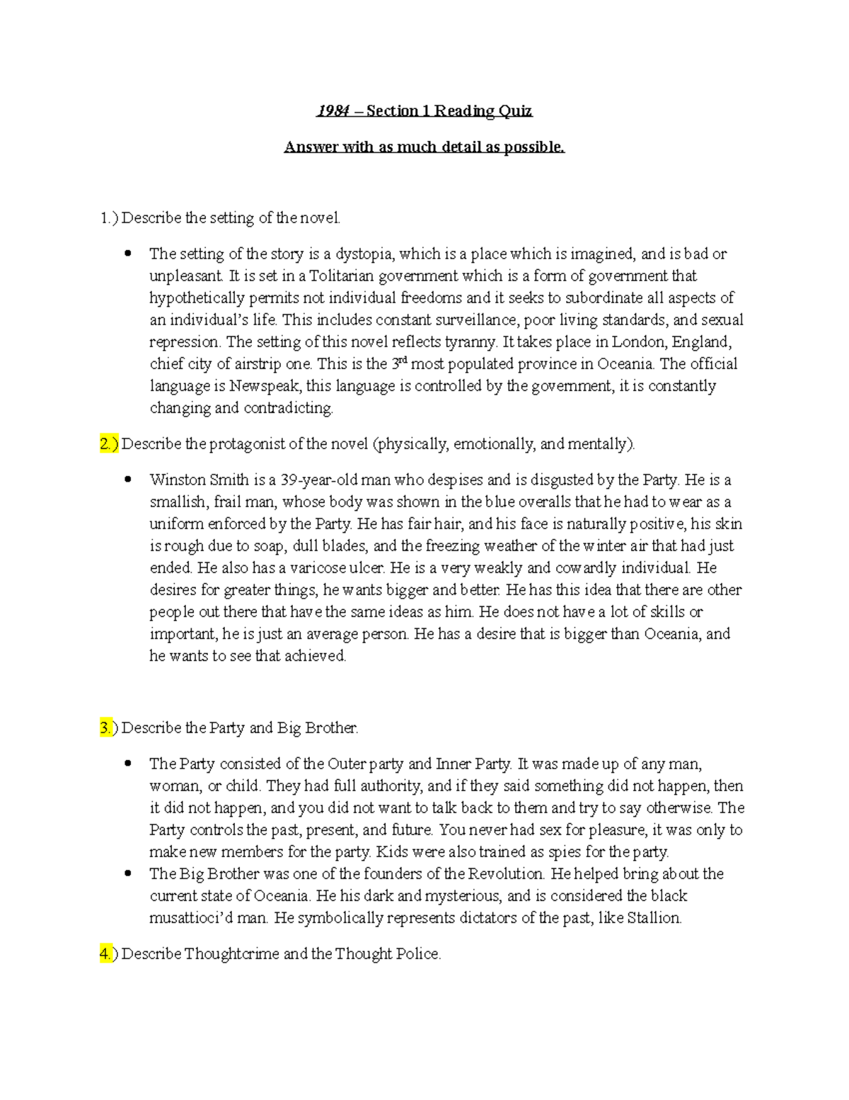 LCCC Eng162 1984 Section 1 Reading Quiz - 1984 – Section 1 Reading Quiz ...