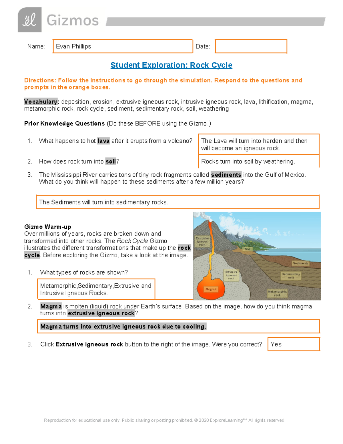 Rock Cycle - Name: Evan Phillips Date: Student Exploration: Rock Cycle ...