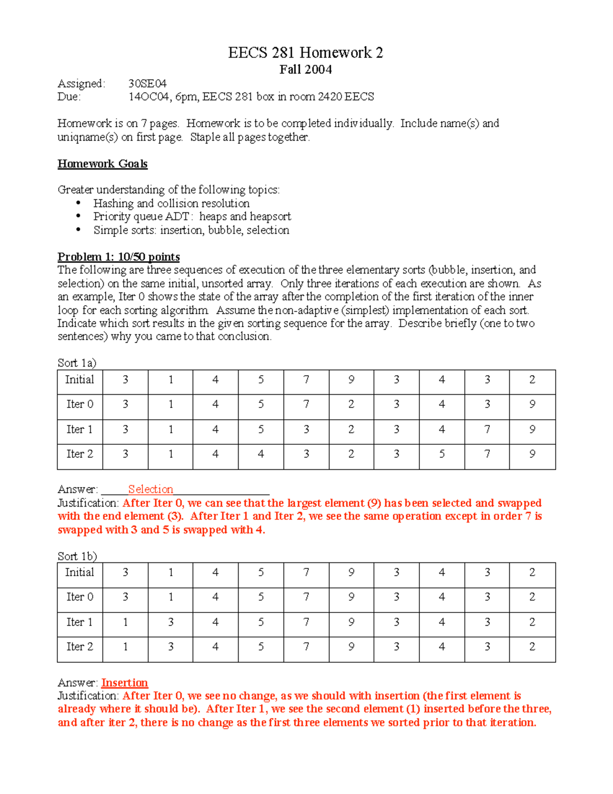 Tutorial work - 1 - 4 - EECS 281 Homework 2 Fall 2004 Assigned: Due ...