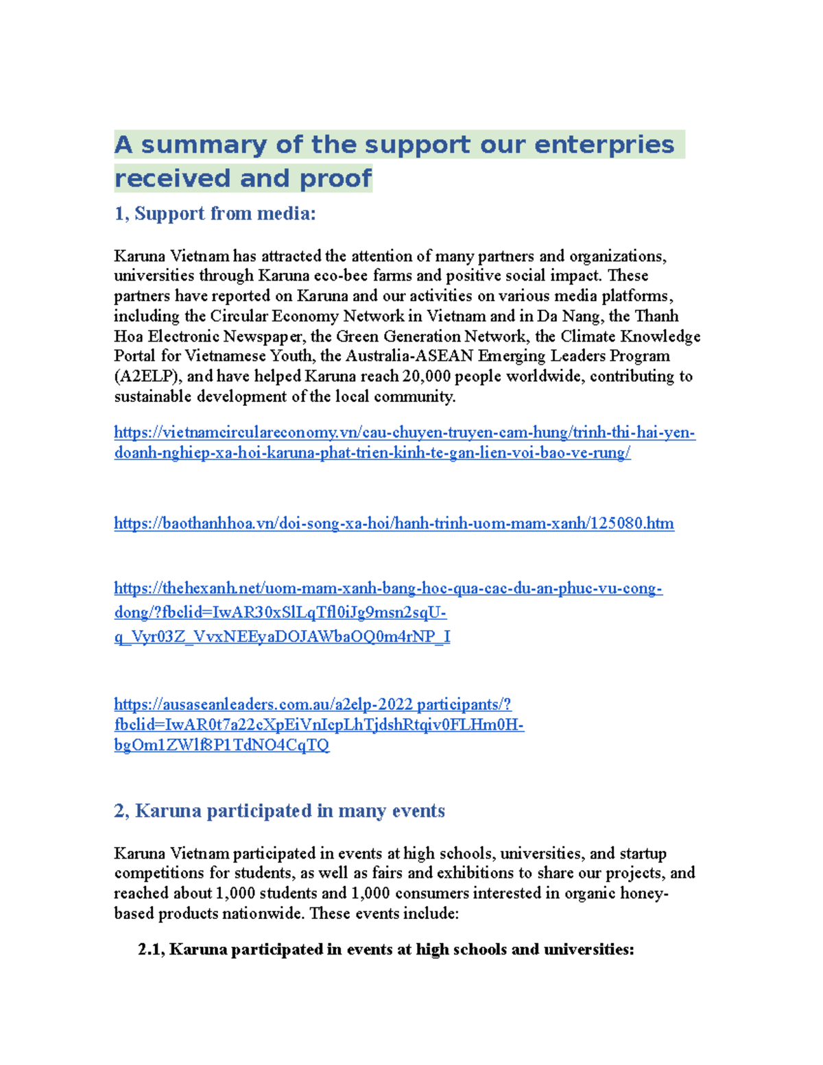 A summary of the support our enterpries received and proof - Giáo dục ...