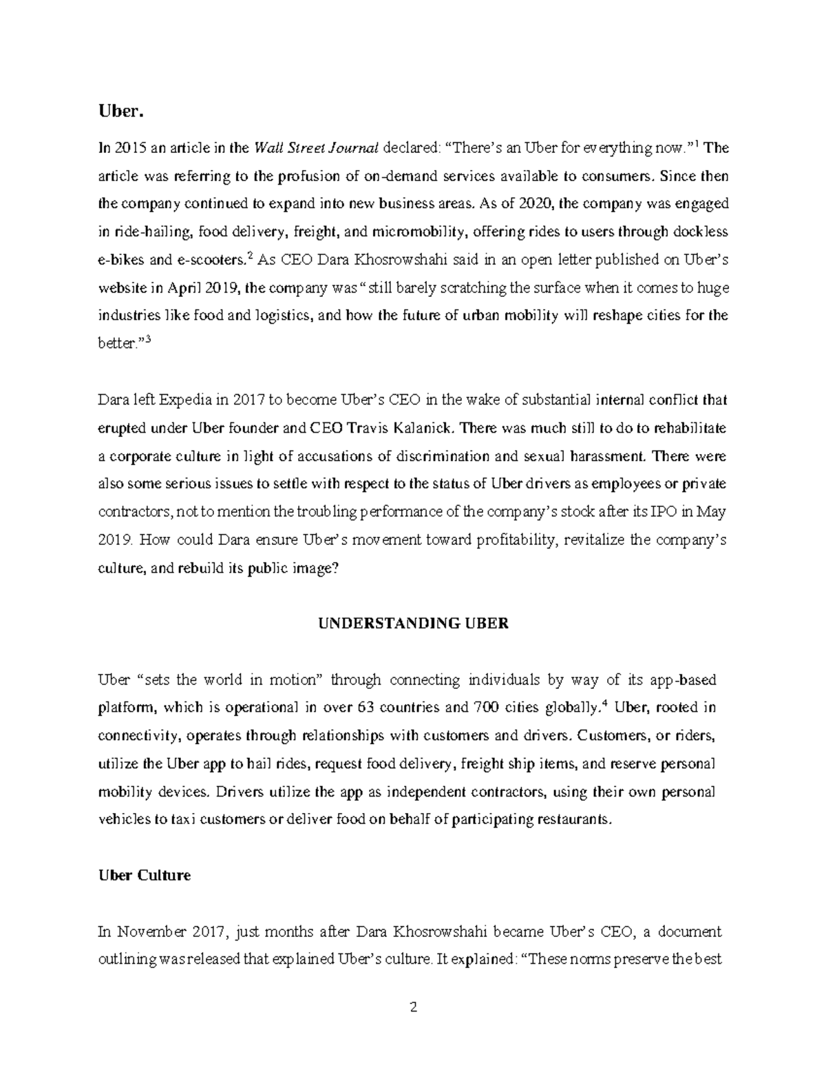 C4Uber - Case 4 - 2 Uber. In 2015 an article in the Wall Street Journal ...