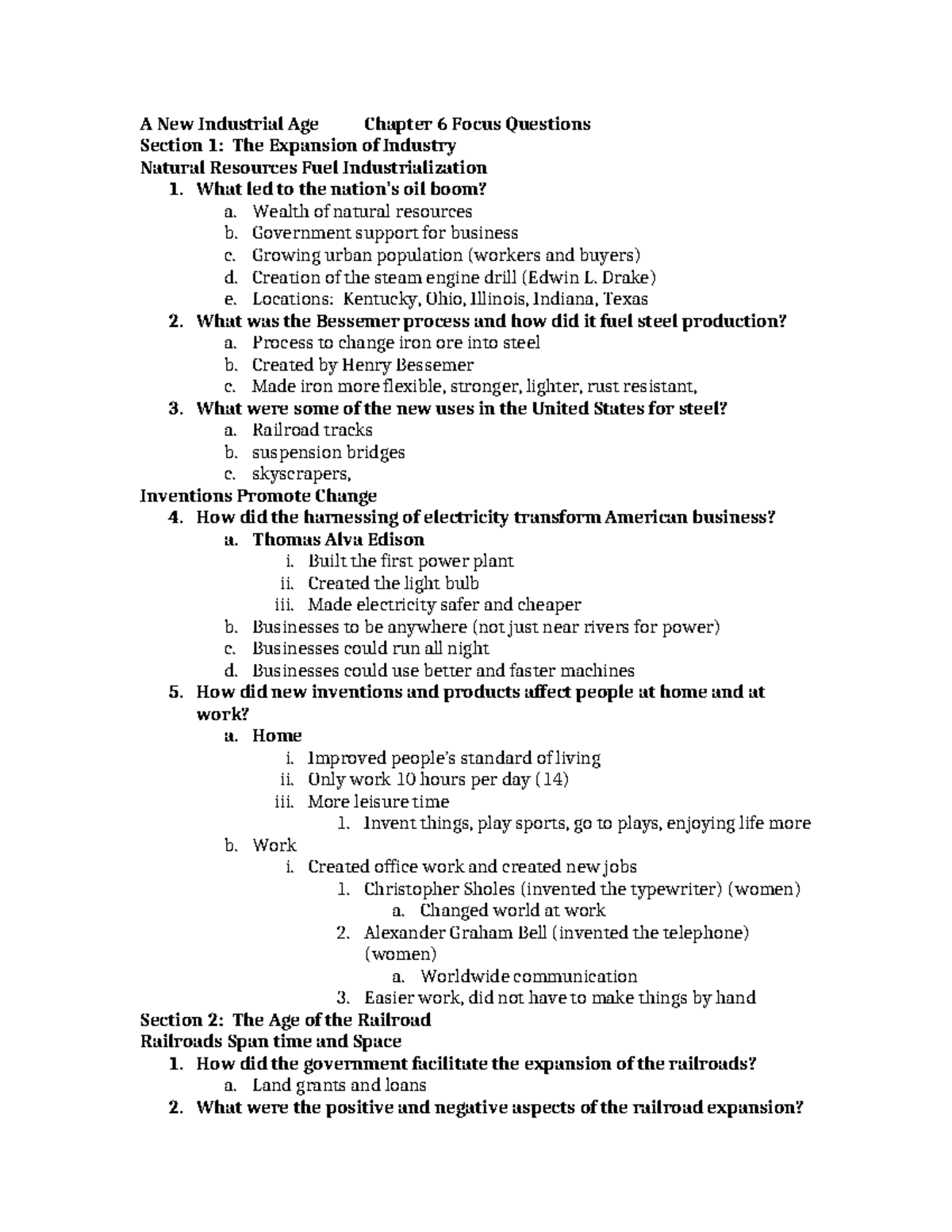 Ch 6 Focus Notes-2-2 - the great gatsby - A New Industrial Age Chapter ...