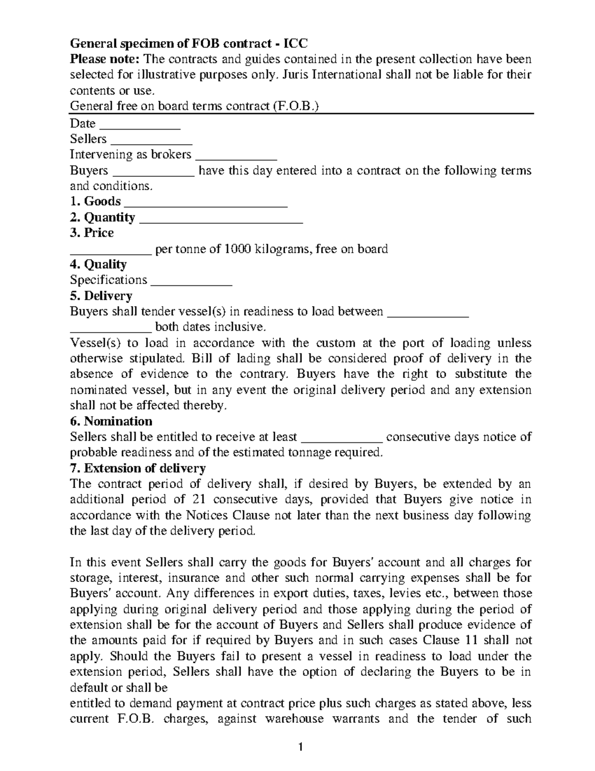 Goup 1 General FOB CIF contract - General specimen of FOB contract ...