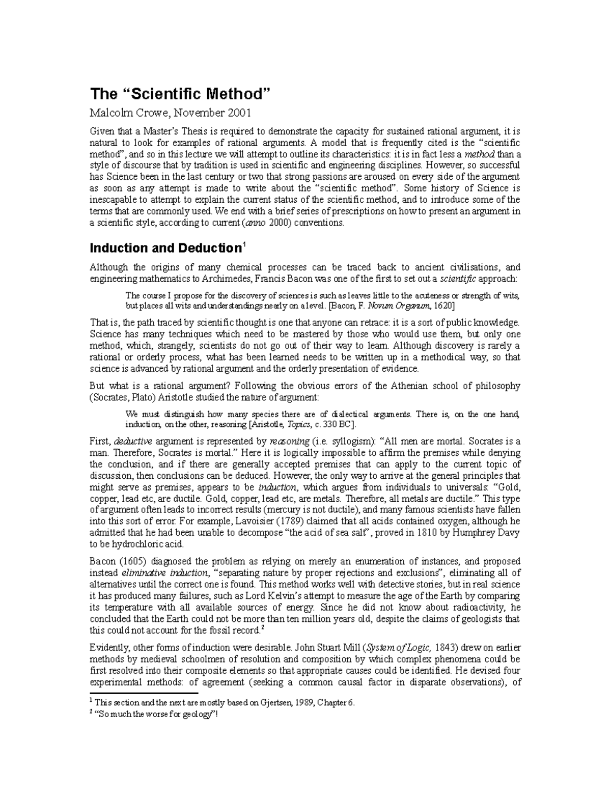 Scientific - The “Scientific Method” Malcolm Crowe, November 2001 Given ...