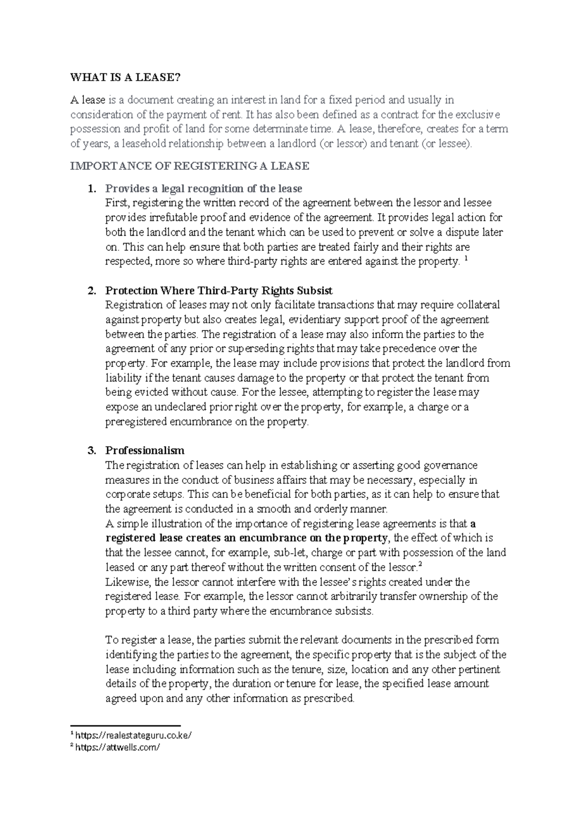 Registration of a lease - WHAT IS A LEASE? A lease is a document ...