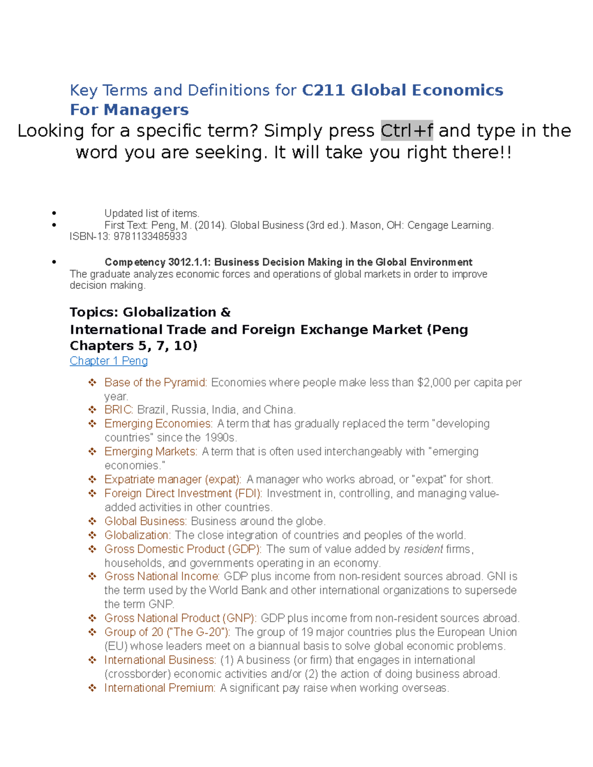 KEY Terms ALL updatedv 2 - Key Terms and Definitions for C211 Global ...