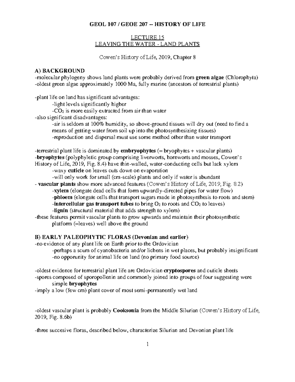Geol107-lecture 15 2022 land plants complete - GEOL 107 / GEOE 207 ...