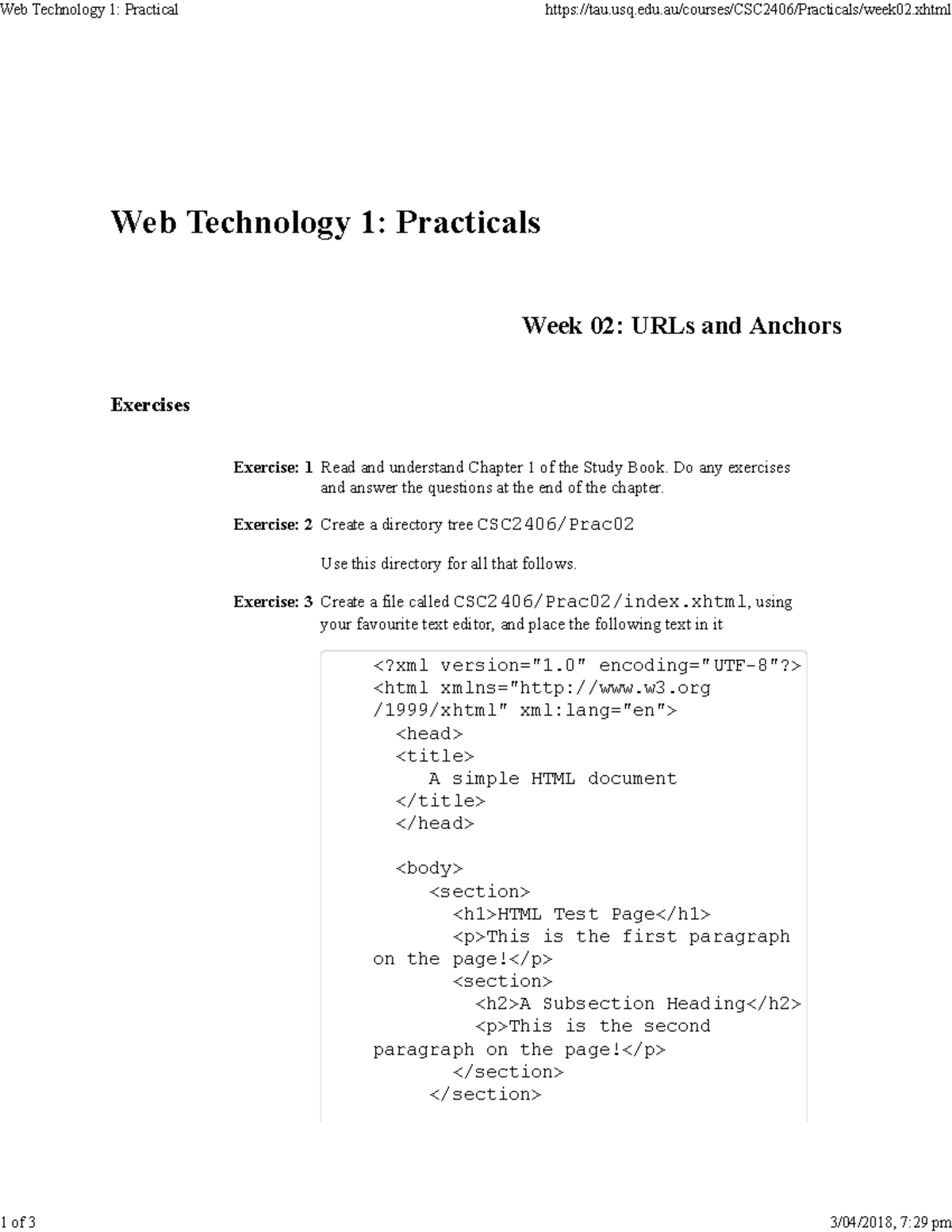 Pratical - Week 2 - Practical Exercises - Web Technology 1: Practical 1 ...