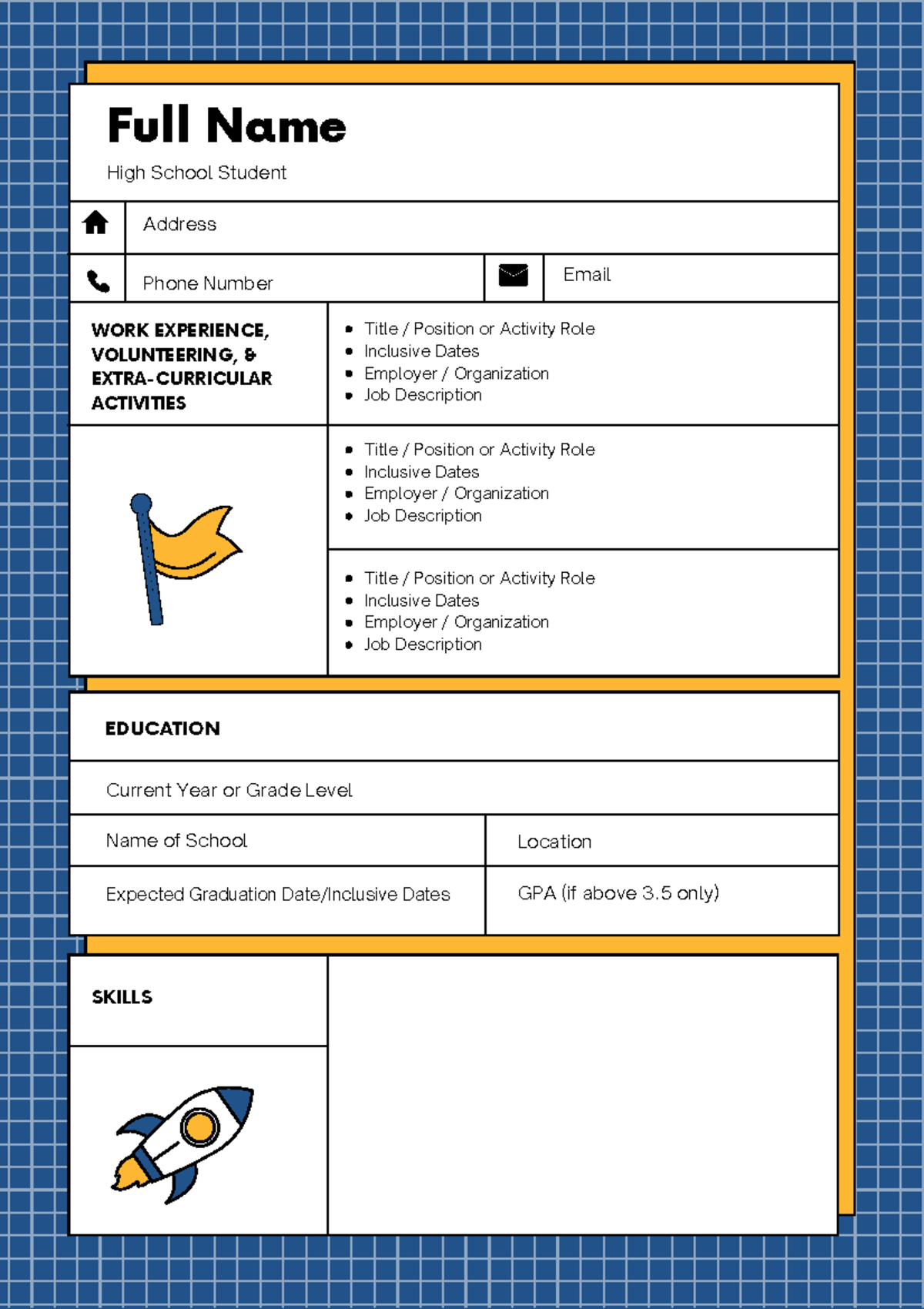 Resume SVM 22022 - Full Name High School Student Address Phone Number Email WORK EXPERIENCE ...