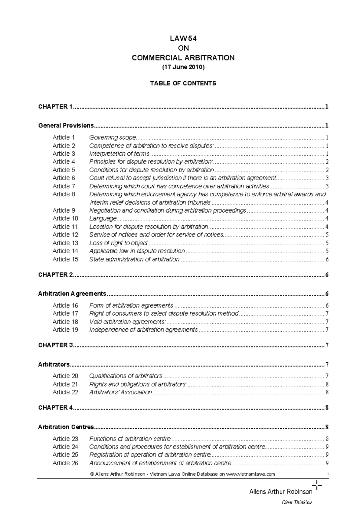 Law on commercial arbitration - LAW 54 ON COMMERCIAL ARBITRATION (17 ...