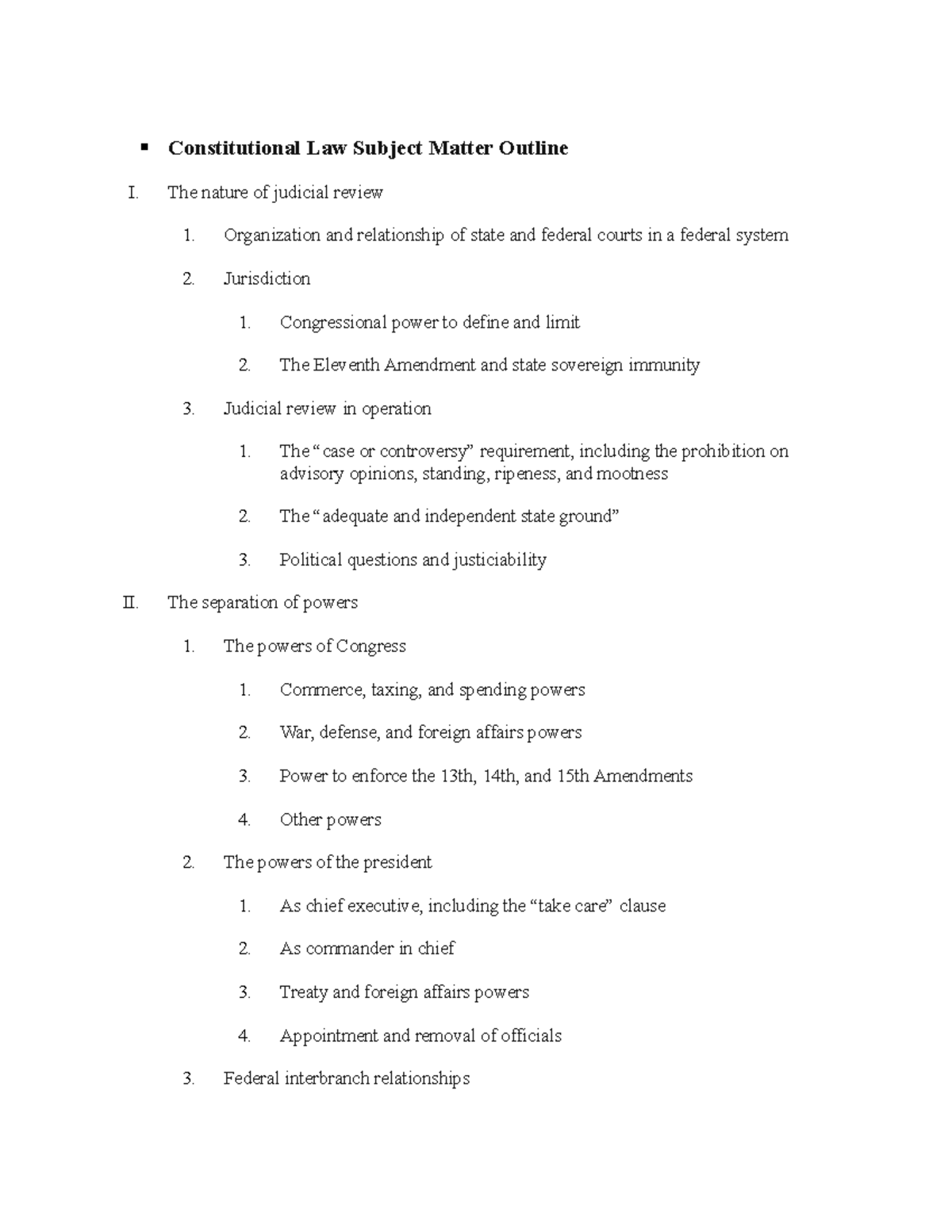 Constitutional Law Subject Matter Outline - The nature of judicial ...