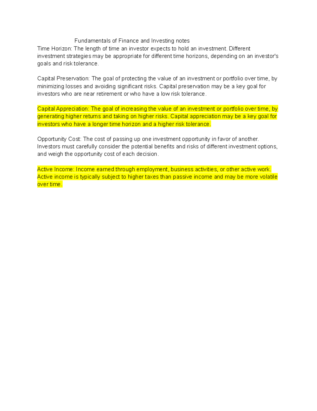 Fundamentals of Finance and Investing notes 12 - Different investment ...