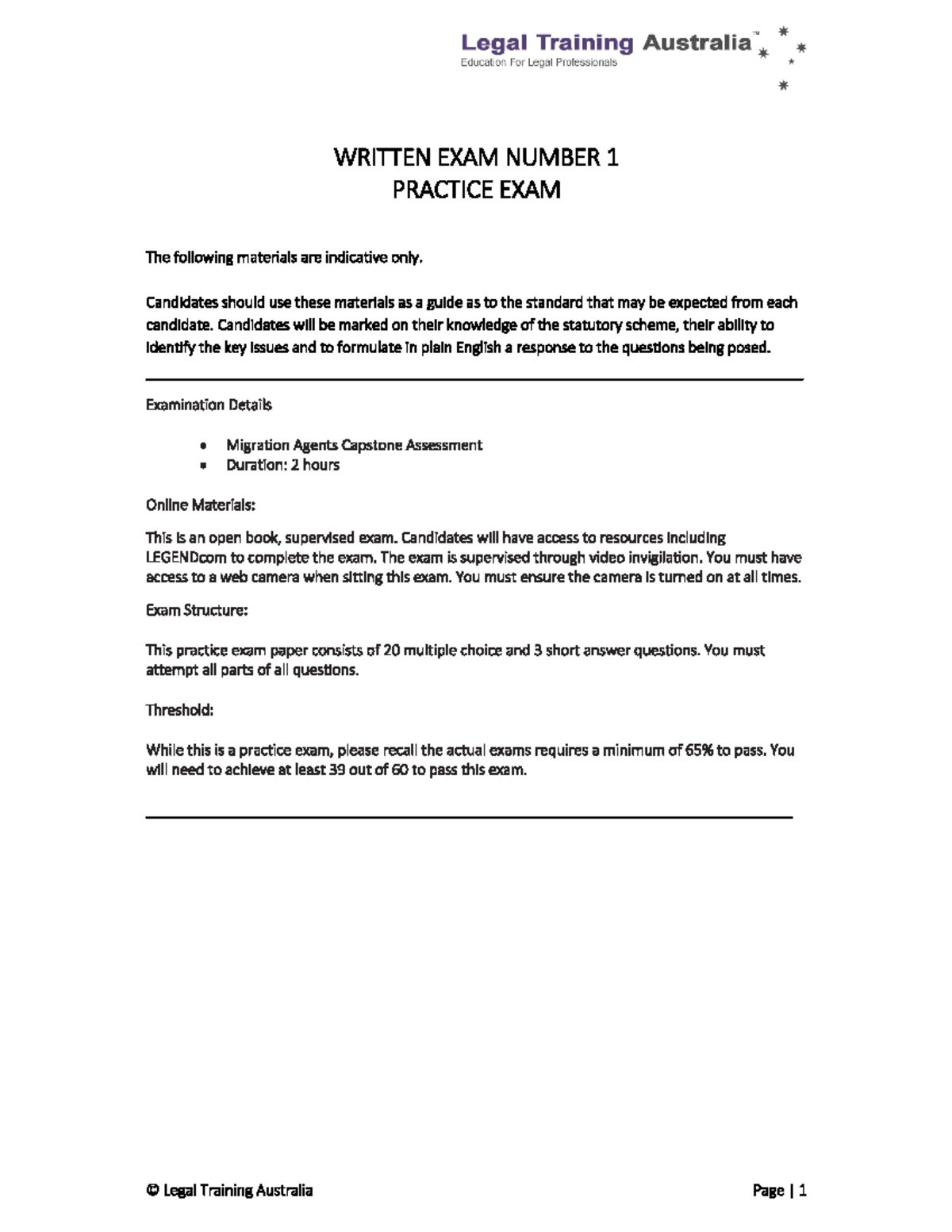 LTA sample examsample - TM Legal Training Australia Education For Legal ...