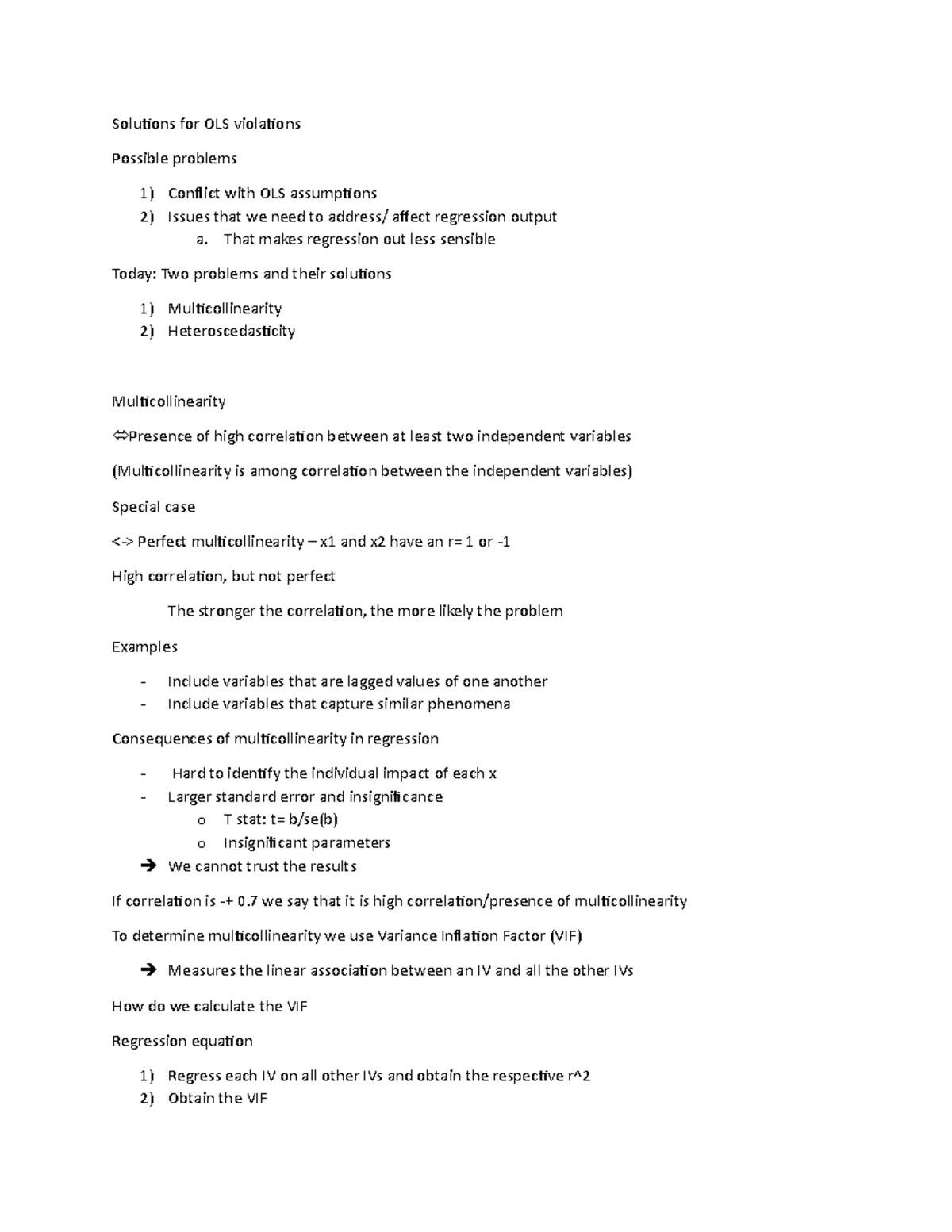 Lecture 4 erp - Solutions for OLS violations Possible problems 1 ...