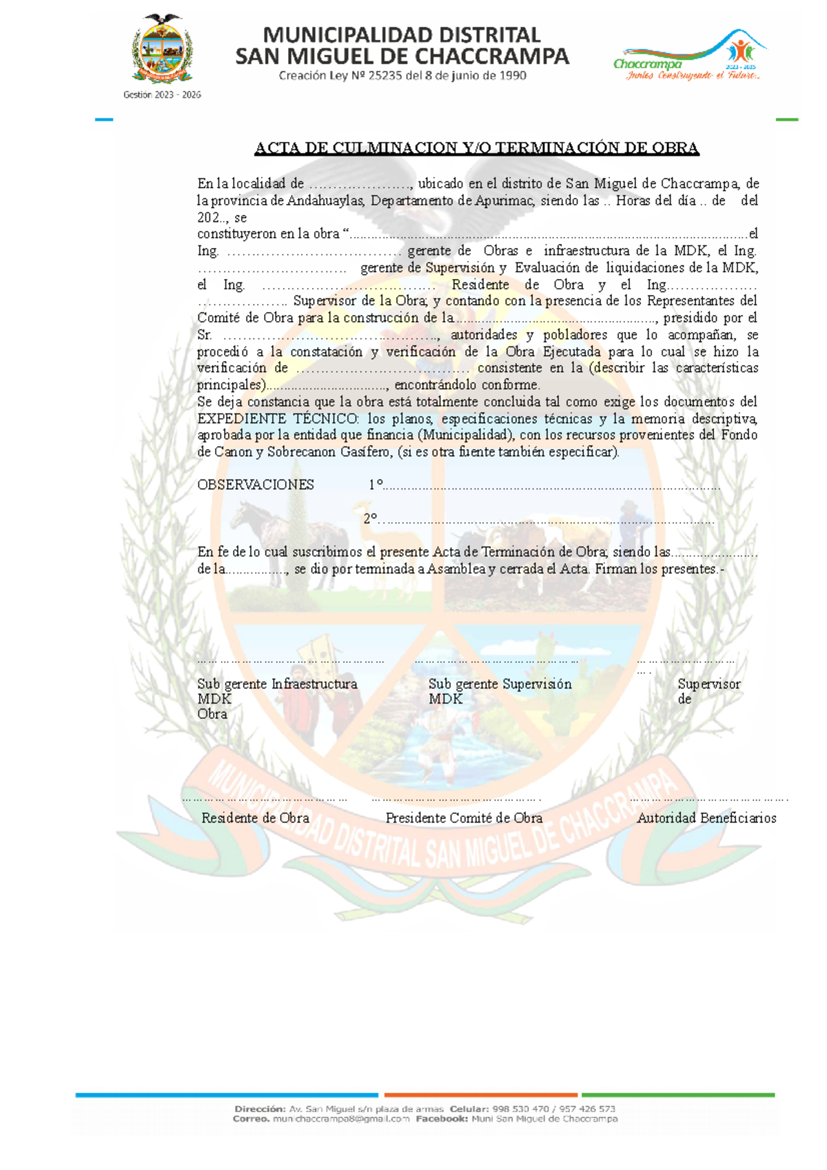 ACTA DE Culminacion - modelo de material para la supervision de obras ...