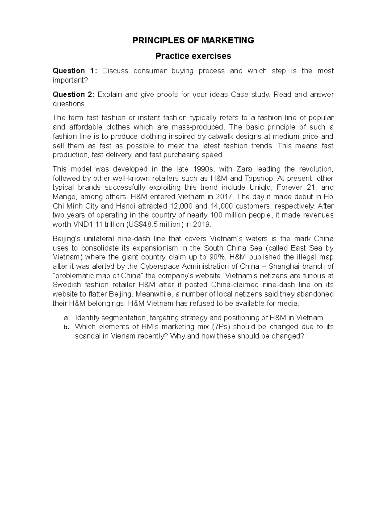 Priciples of Marketing Exercises - PRINCIPLES OF MARKETING Practice ...