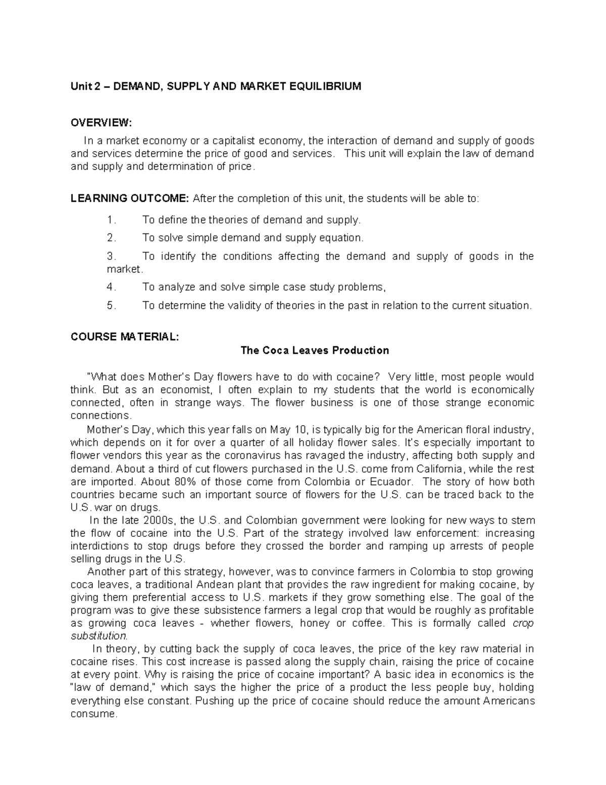 Unit 2 Law of Demand and Supply - Unit 2 – DEMAND, SUPPLY AND MARKET ...