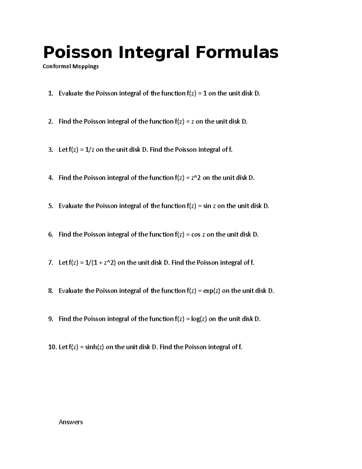Poisson Integral Formulas - Find the Poisson integral of the function f ...