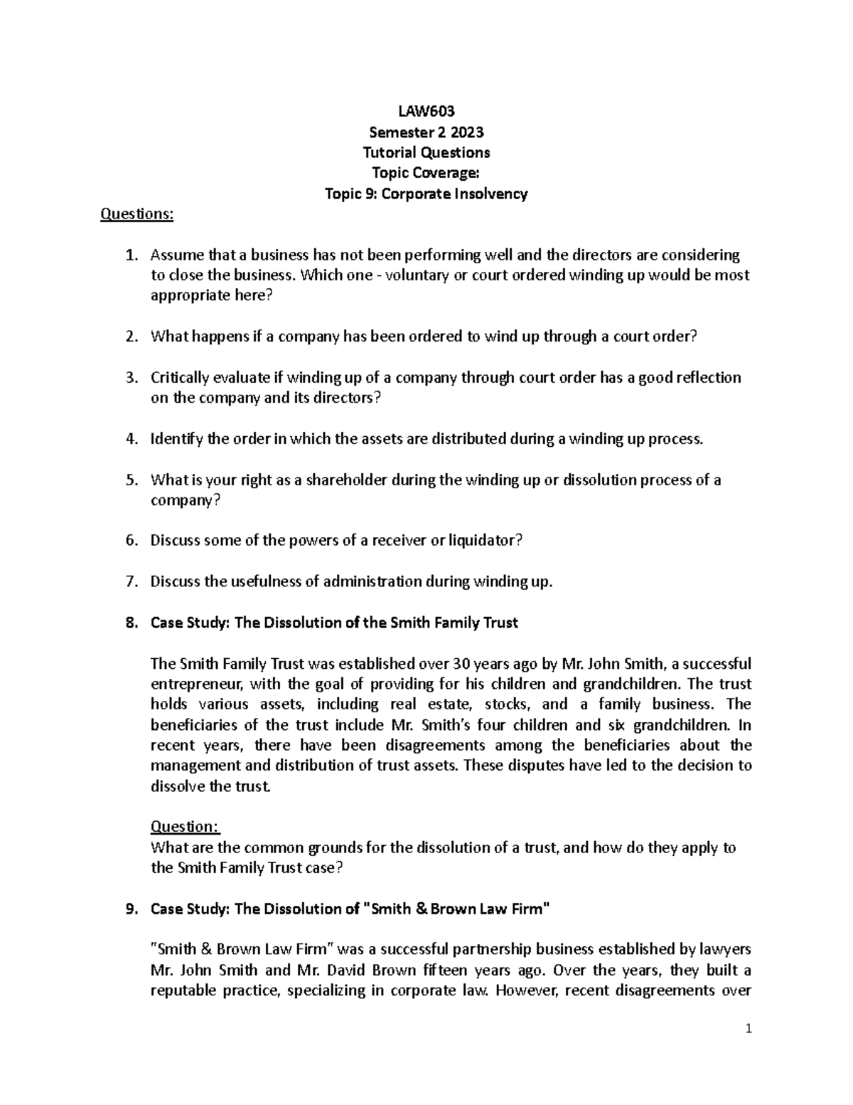 Tutorial 12 - LAW Semester 2 2023 Tutorial Questions Topic Coverage ...
