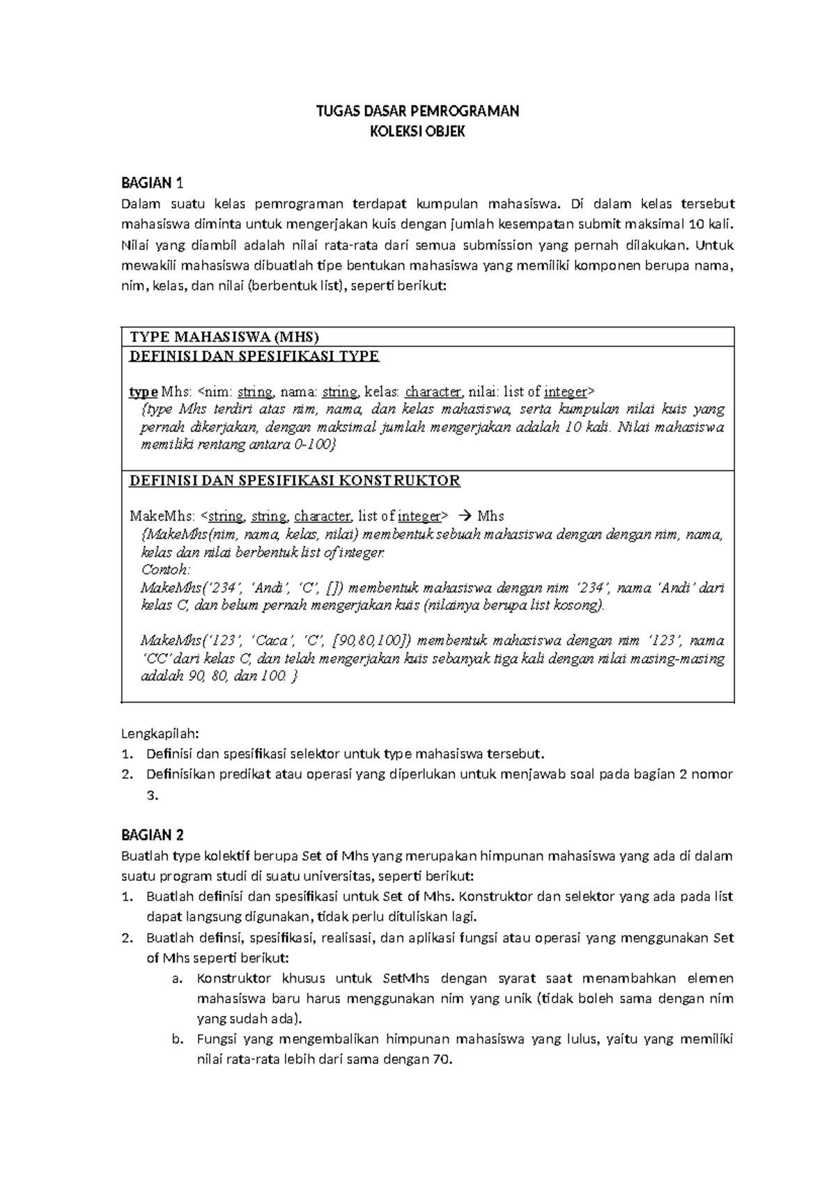 Tugas Daspro - List - TUGAS DASAR PEMROGRAMAN KOLEKSI OBJEK BAGIAN 1 ...