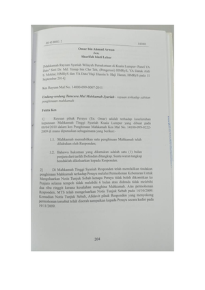 Shariffa Zainab bt Syed Wadzid Ali v Ismail Fekri bin I - The ex parte ...