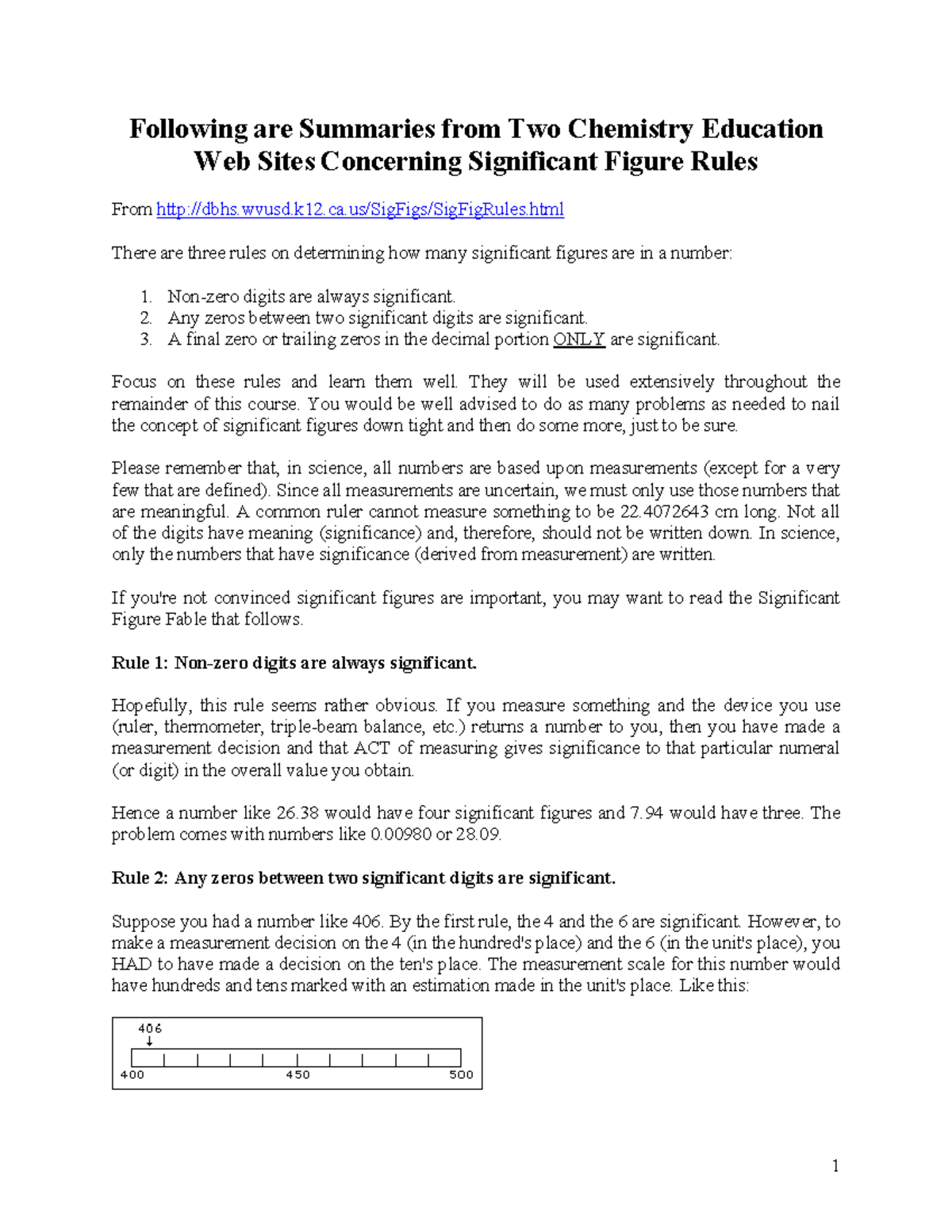 9. Significant Figure Rules 1 - Following are Summaries from Two ...