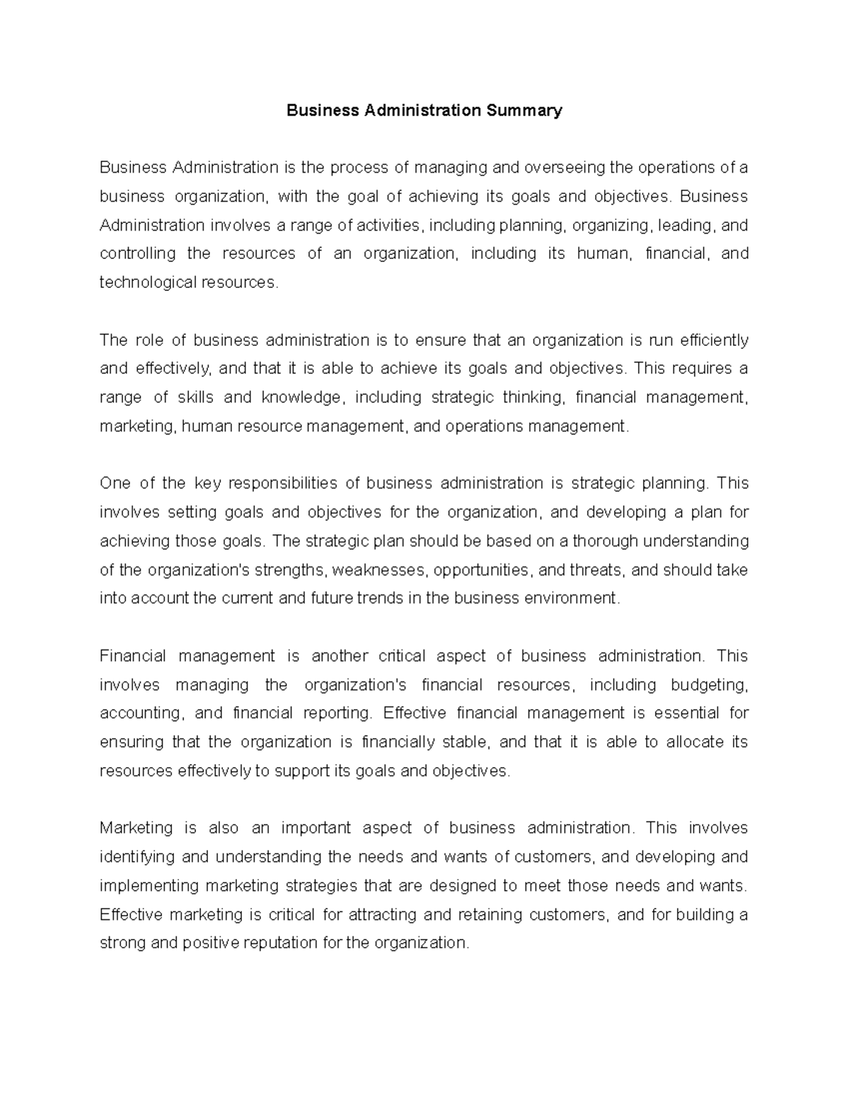 Business Administration Summary Employee Burnout Summary - Business ...