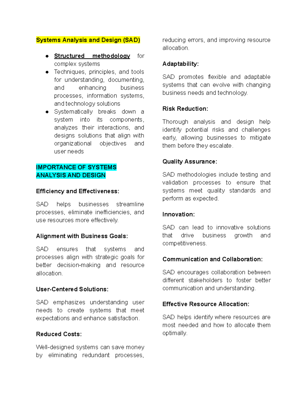 INFOSAD Reviewer - Systems Analysis and Design (SAD) Structured ...