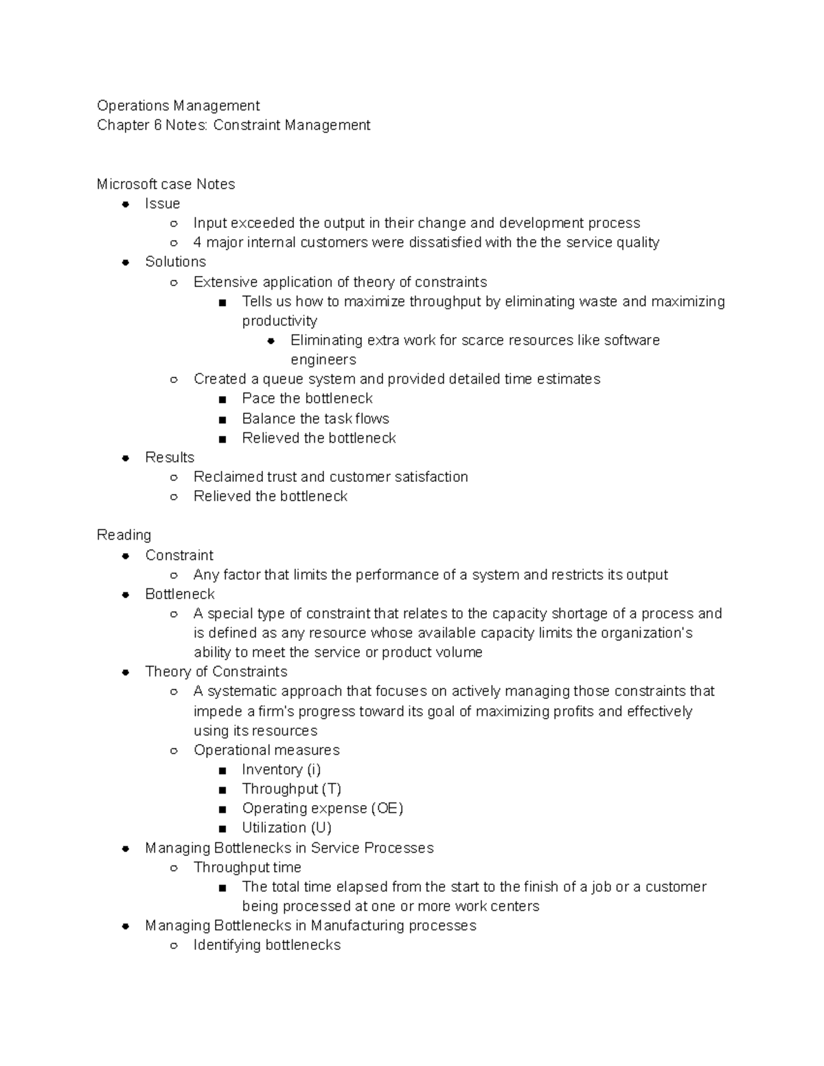 Chapter 6 Notes - Professor Arthur Hudson - Operations Management ...
