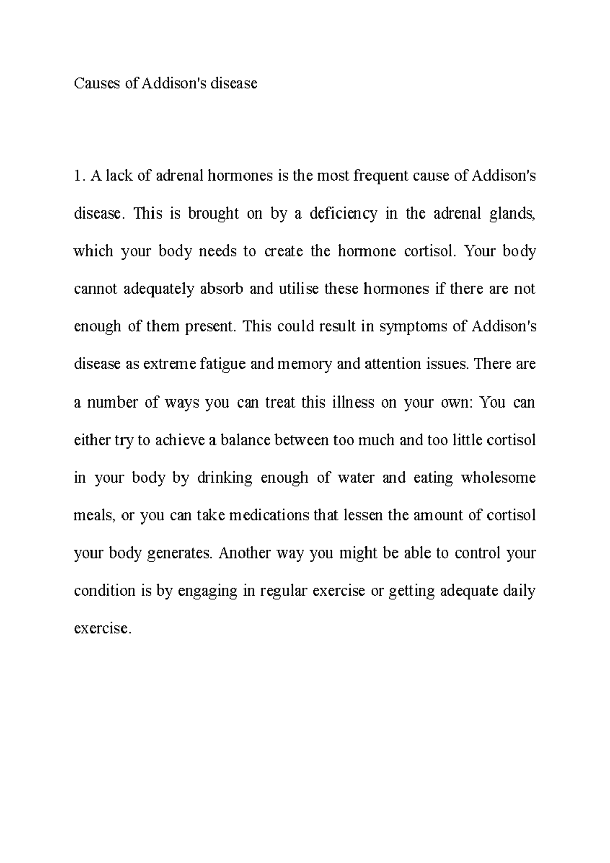 Causes of Addison - dvs - Causes of Addison's disease A lack of adrenal ...