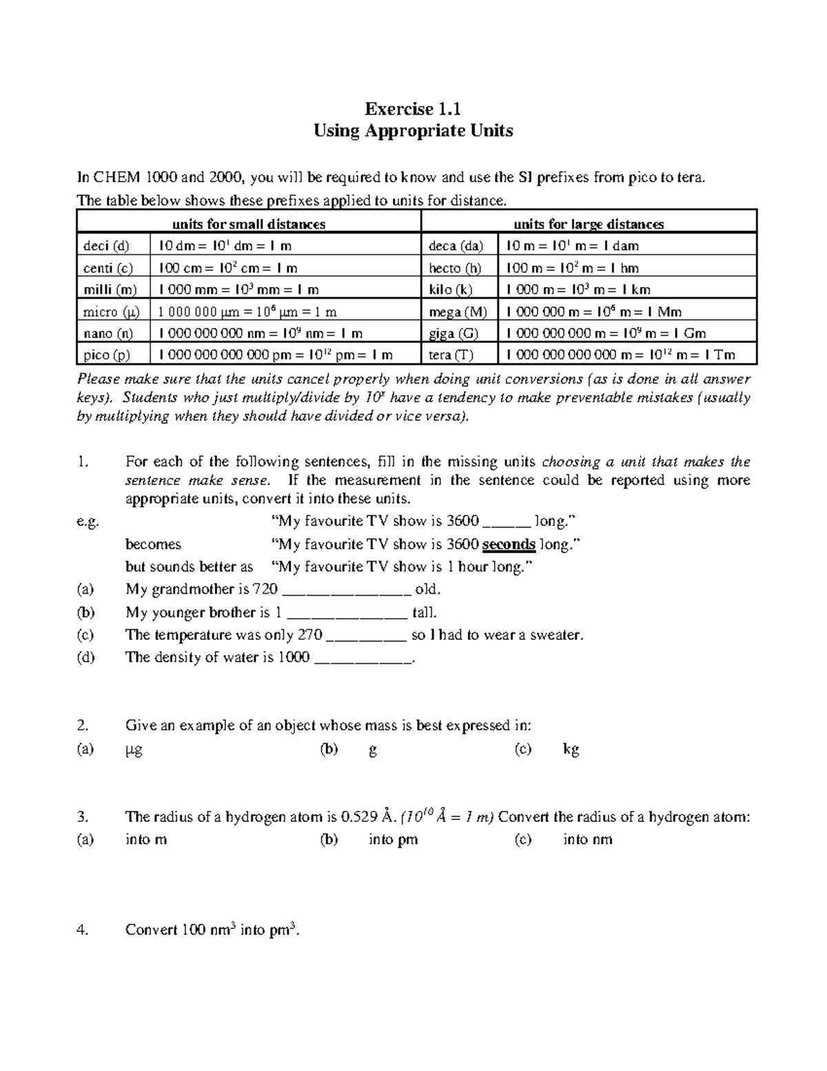 Chem1000 exercise 1 - General Chemistry 1 - Exercise 1. Using ...